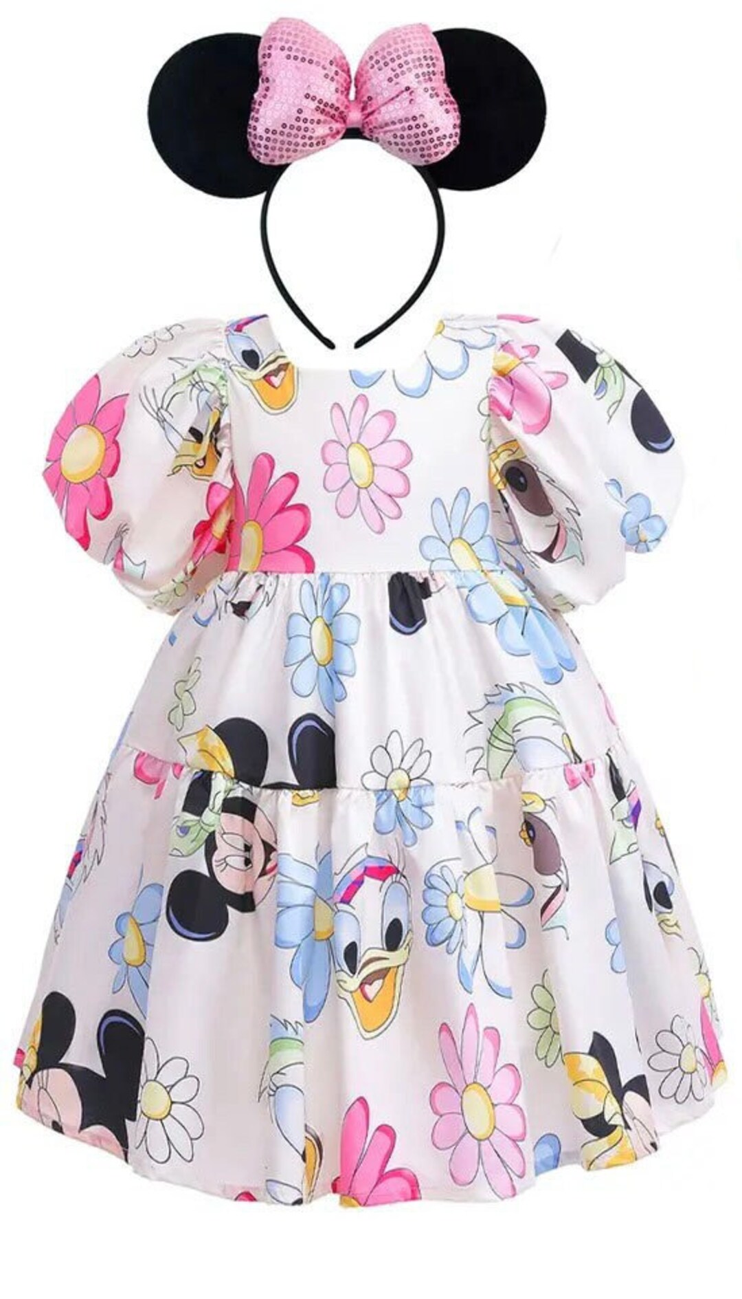 Girls Puff Sleeve Dress Disney Mini Ears Disneyland Vacation Summer ...