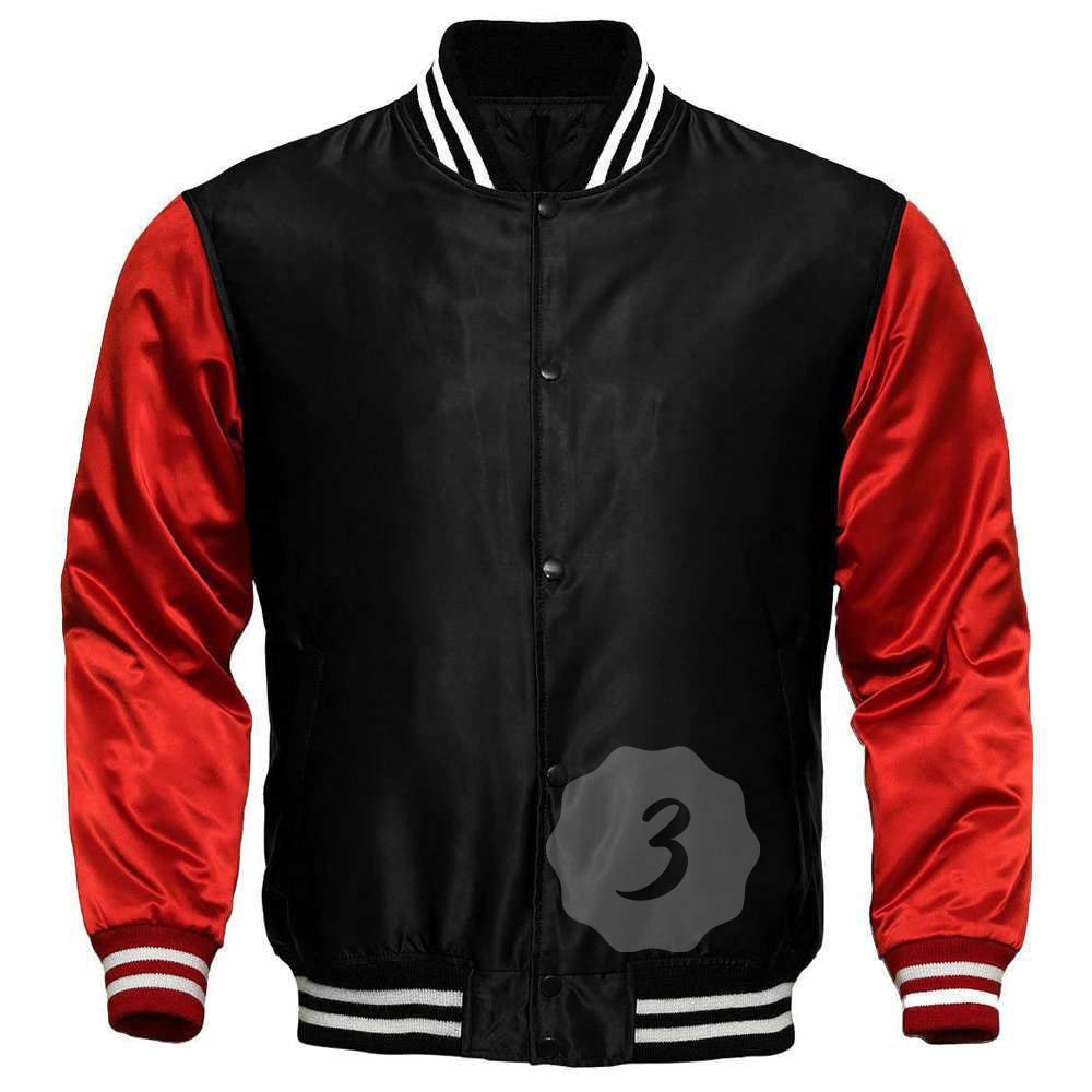 Black Body and Red Sleeves Satin Jacket With Own Your Designs, Name ...