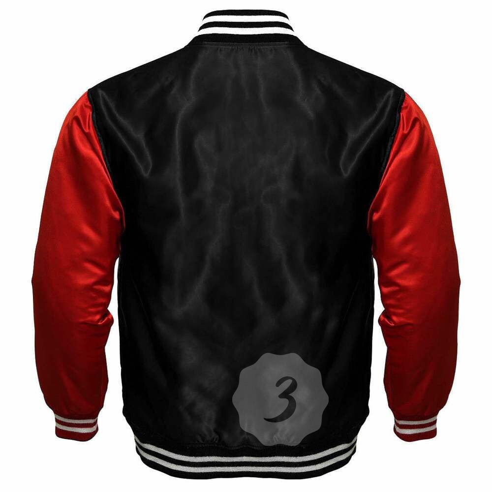 Black Body and Red Sleeves Satin Jacket With Own Your Designs, Name ...