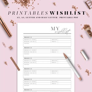 Printable Wishlist Insert. A4, A5, Letter and Half Letter Size Inserts ...