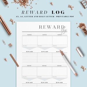 Printable Rewards Tracker. A4, A5, Letter and Half Letter Size Inserts ...