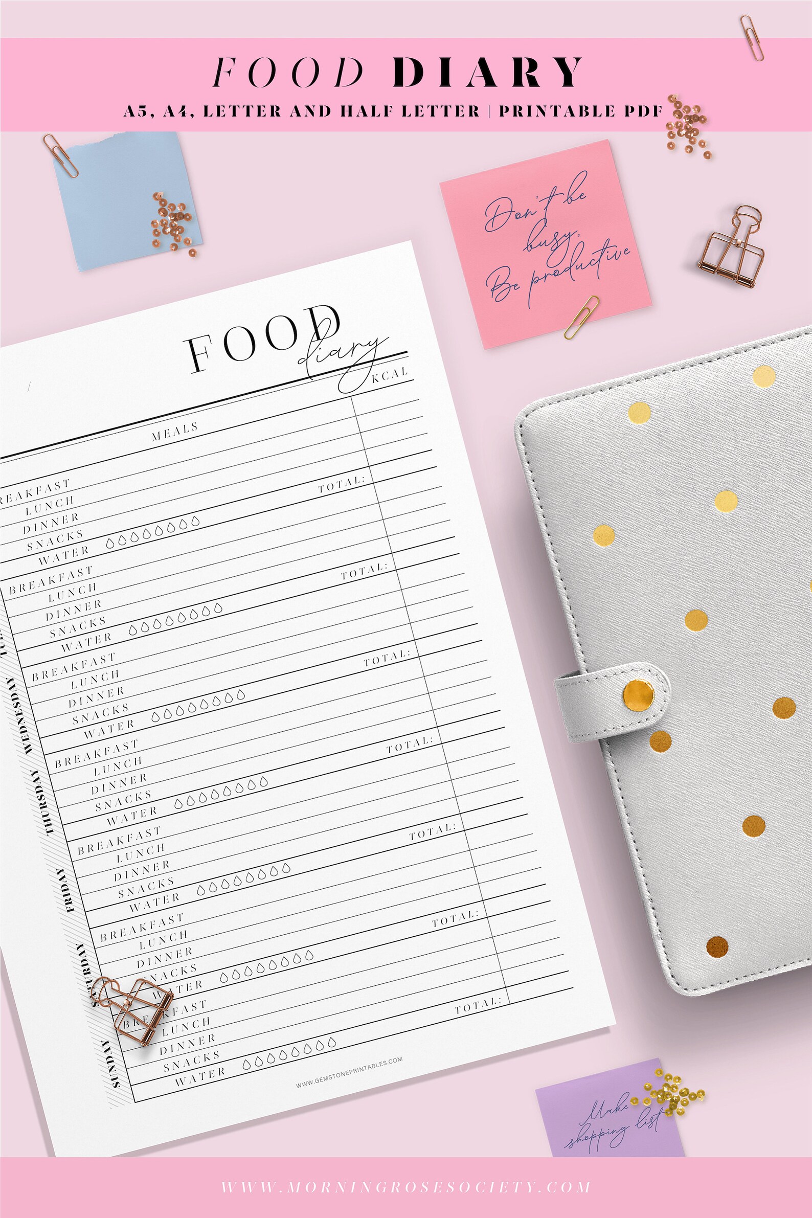 Daily Food Tracker Printable Pages. A4, A5, Letter and Half Letter Size ...