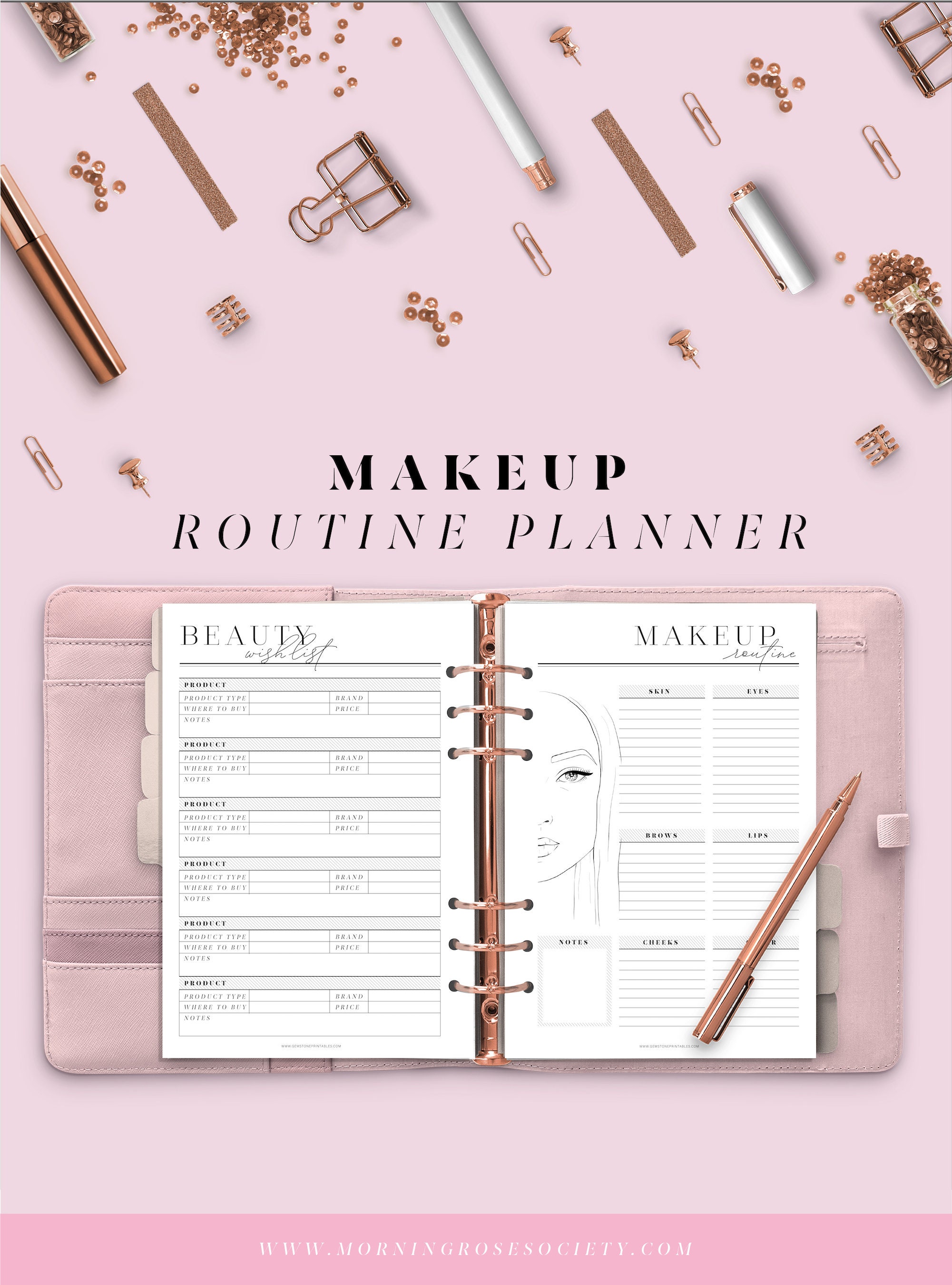 Makeup Routine Printable Planner and Beauty Products Wishlist. A4, A5 ...