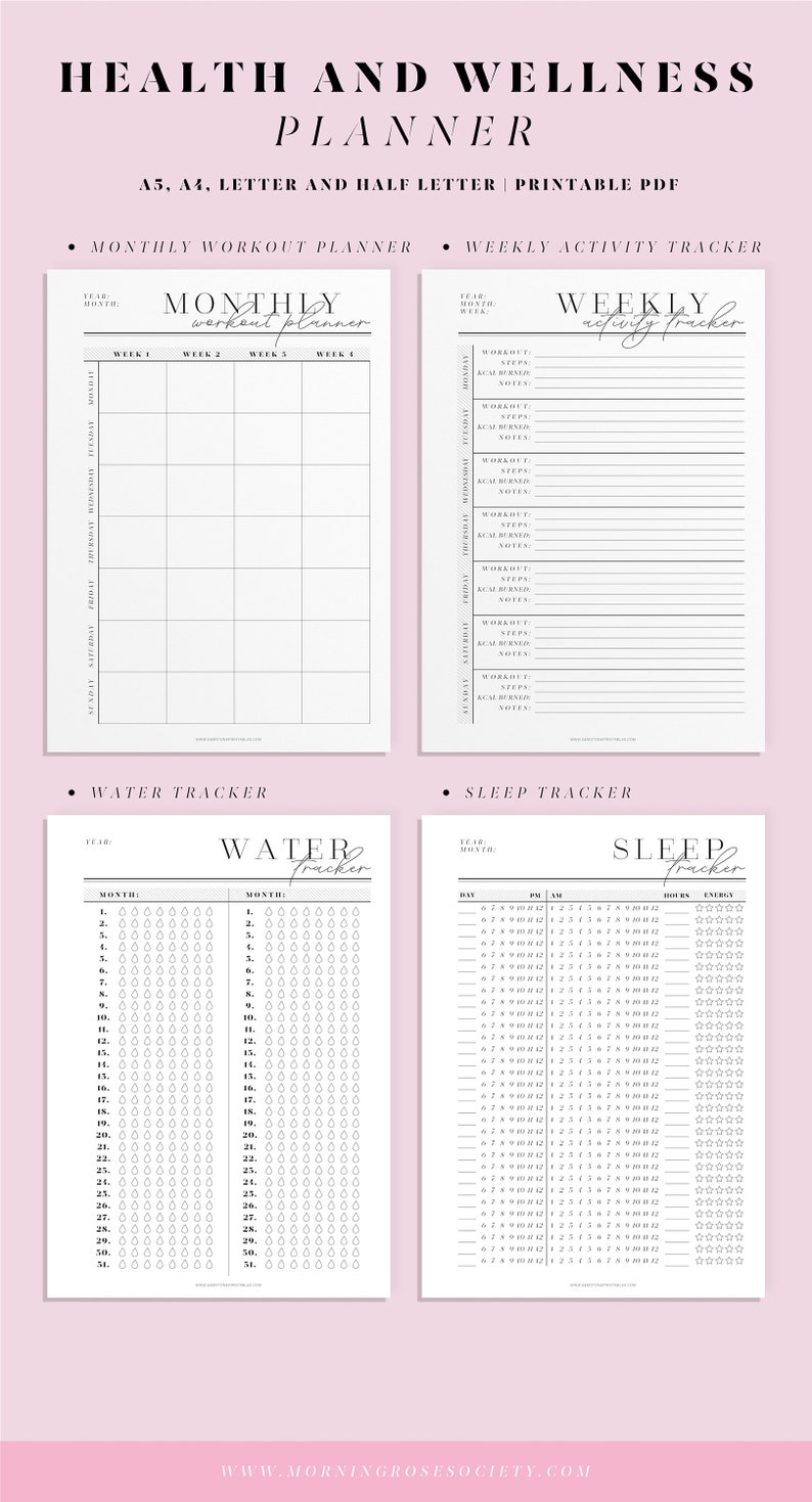 Health and Wellness Planner Templates. Self Care Printable Journal. A4 ...