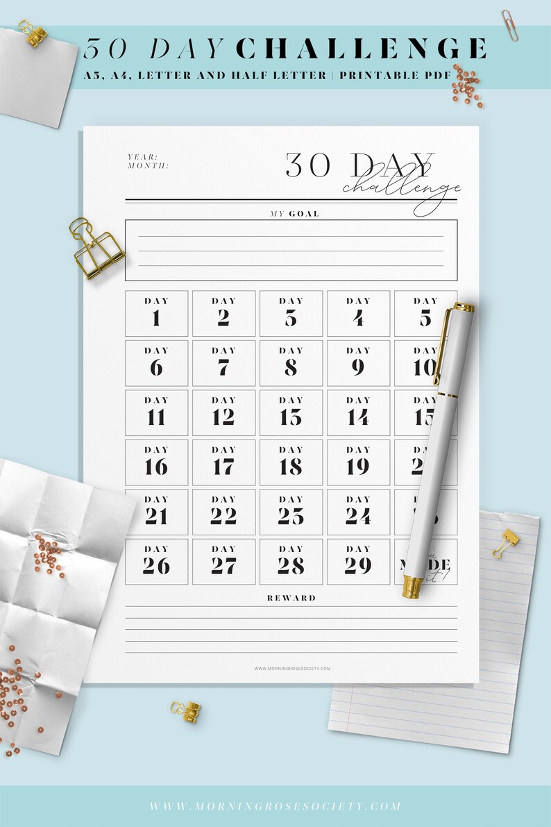 30 Day Challenge Printable Planner Pages. Bullet Journal Worksheet ...