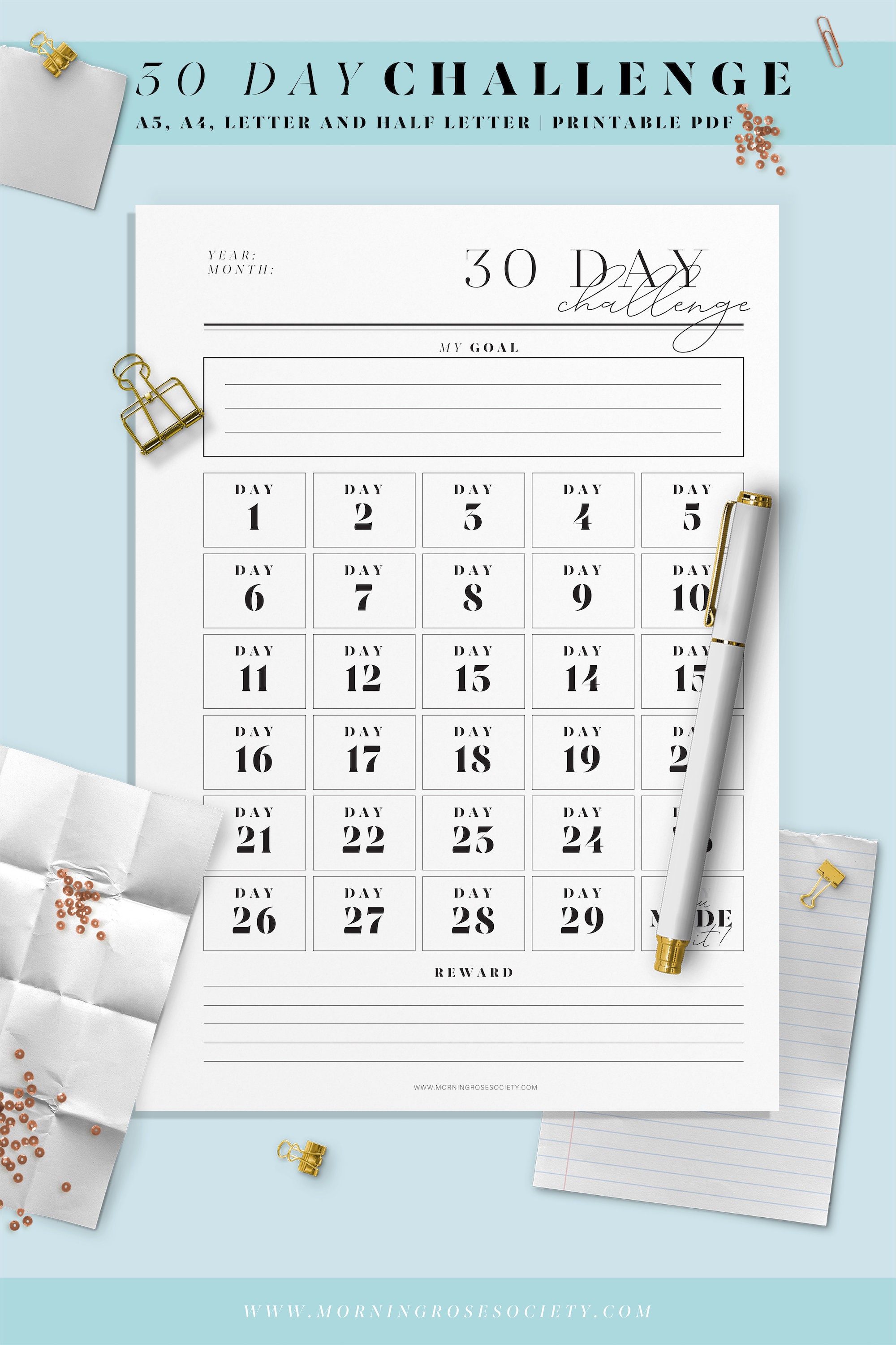 30 Day Challenge Printable Planner Pages. Bullet Journal Worksheet ...