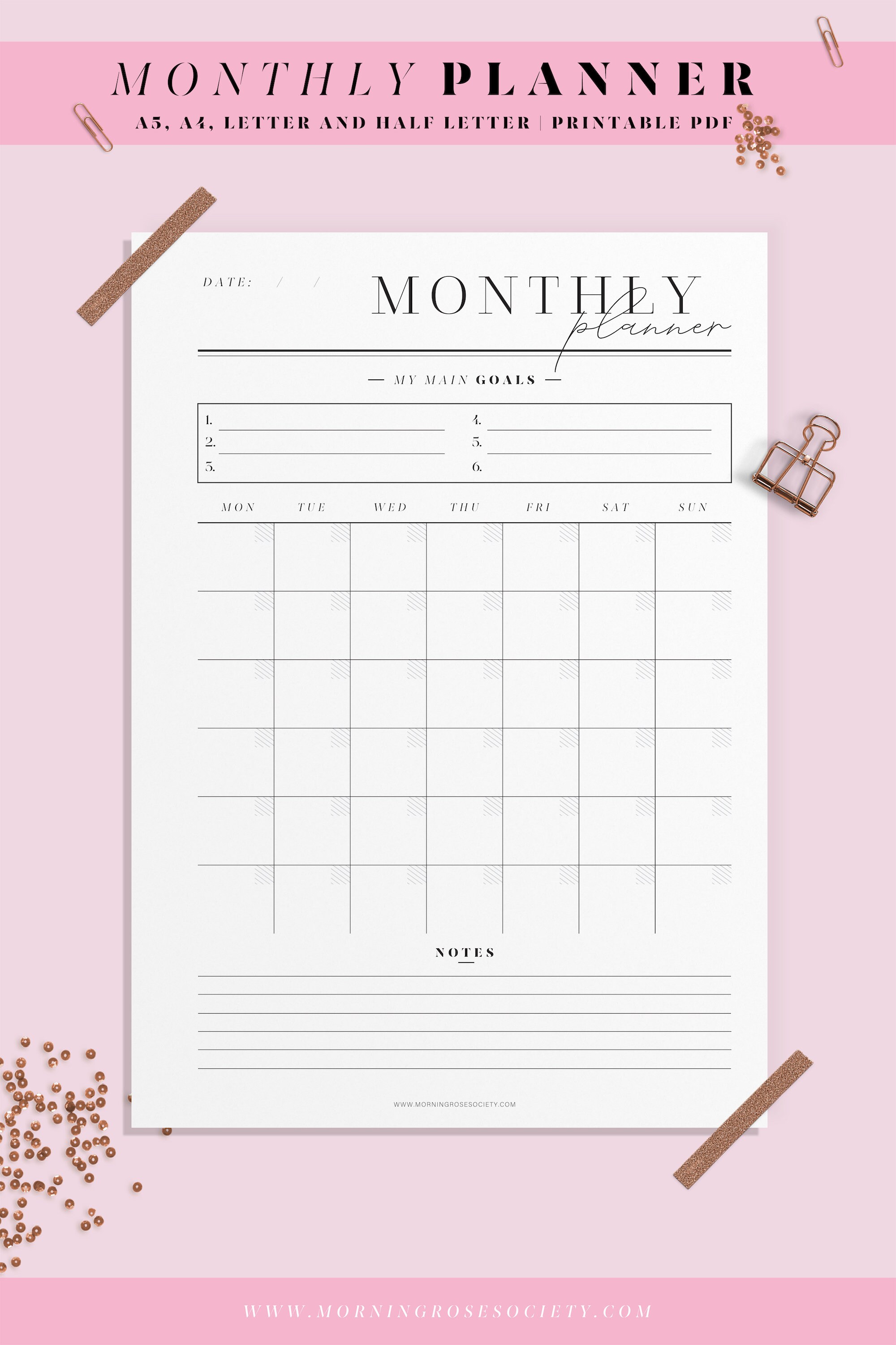 Monthly Planner Printable Pages. A4, A5, Letter and Half Letter Size ...