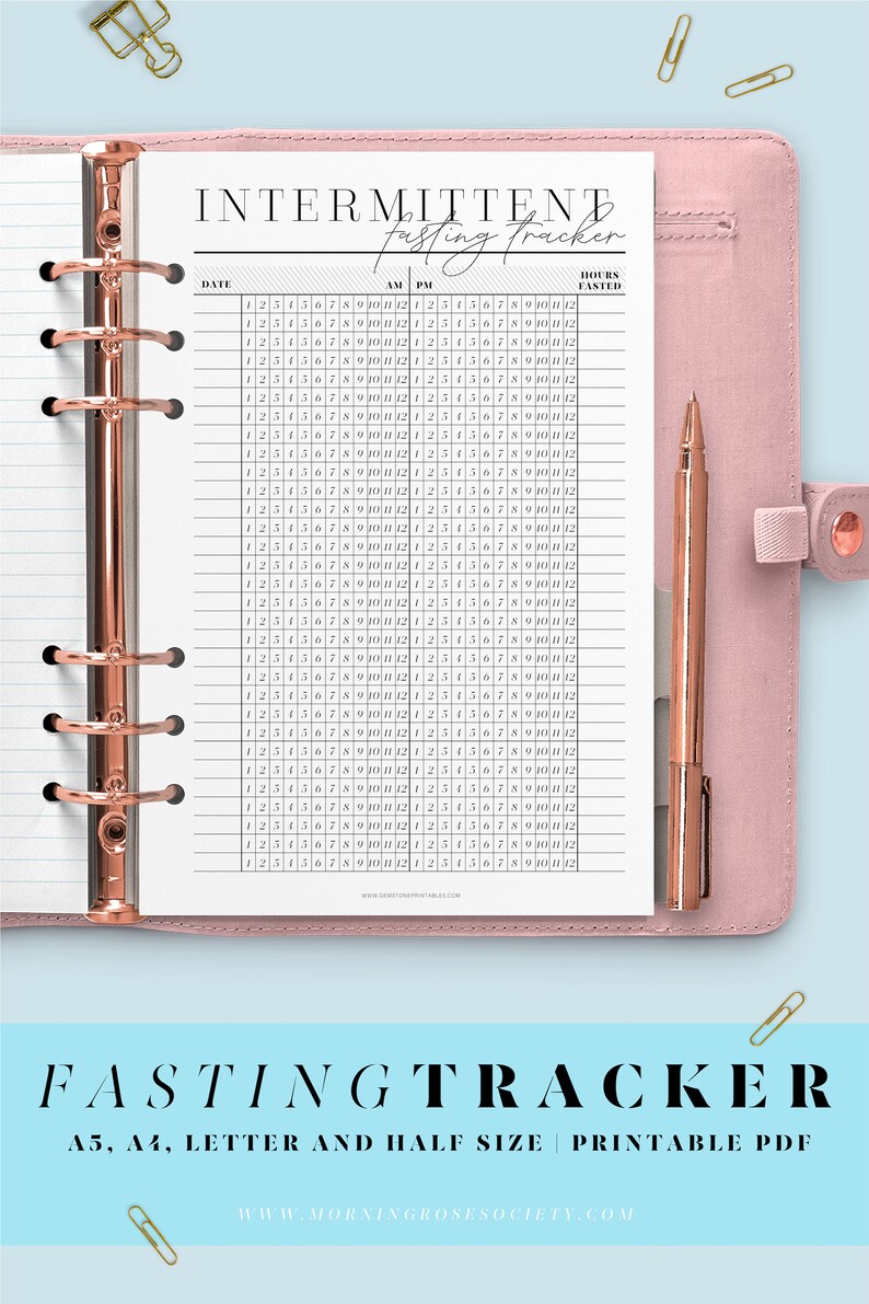 Intermittent Fasting Tracker. Printable Planner Insert Template. A4, A5 ...