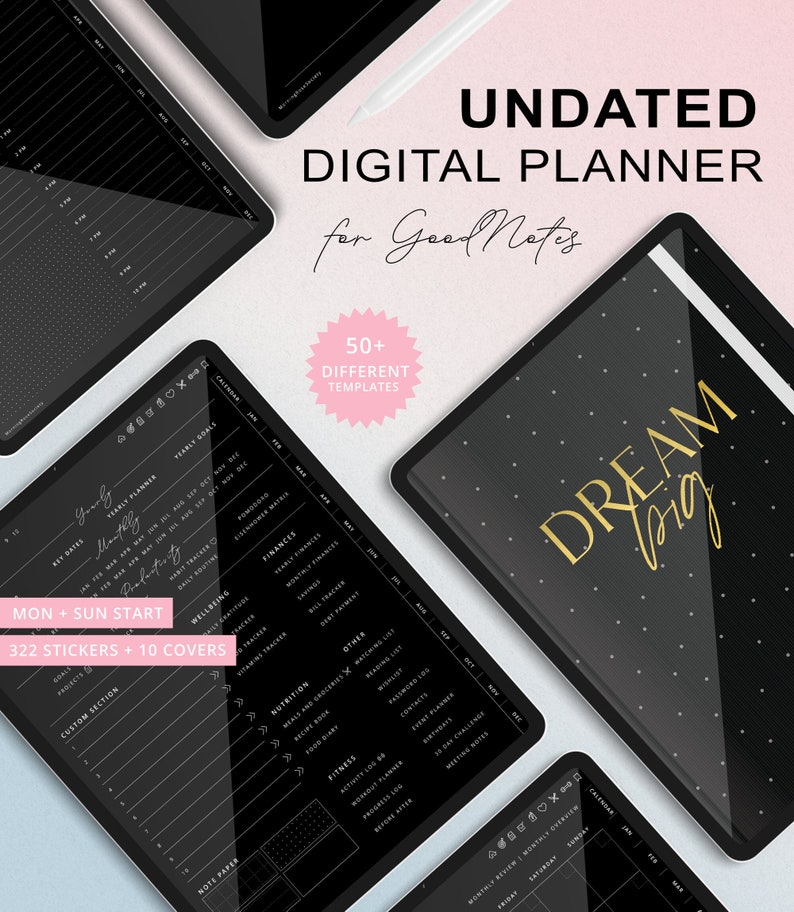 Simple Digital Planner Undated Digital Planner Dark Mode Good Notes ...