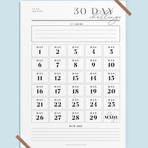 30 Day Challenge Printable Planner Pages. Bullet Journal Worksheet ...