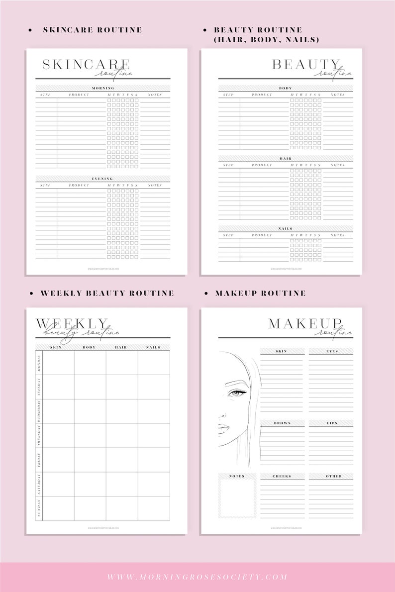 Beauty Routine Printable Planner. Self Care Journal. Skincare Routine ...