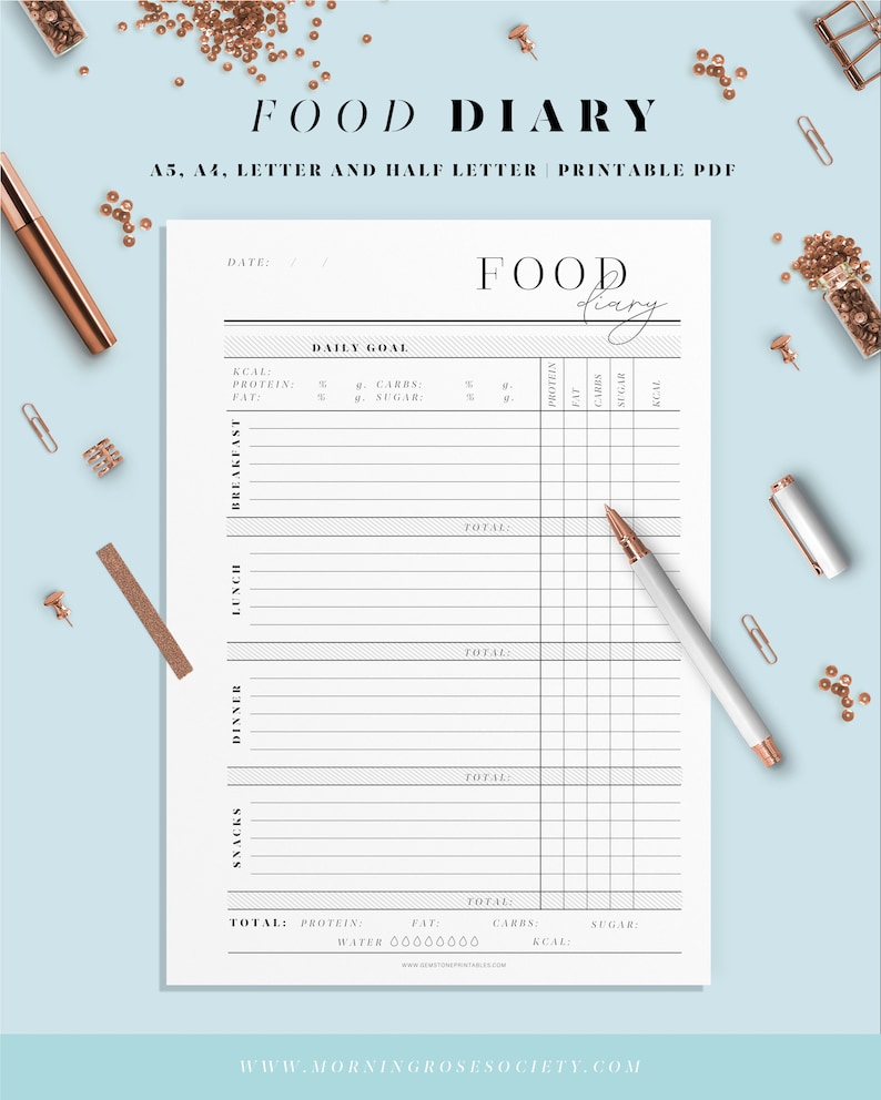 Daily Food Journal Printable Template. Macro Tracker and Calorie ...