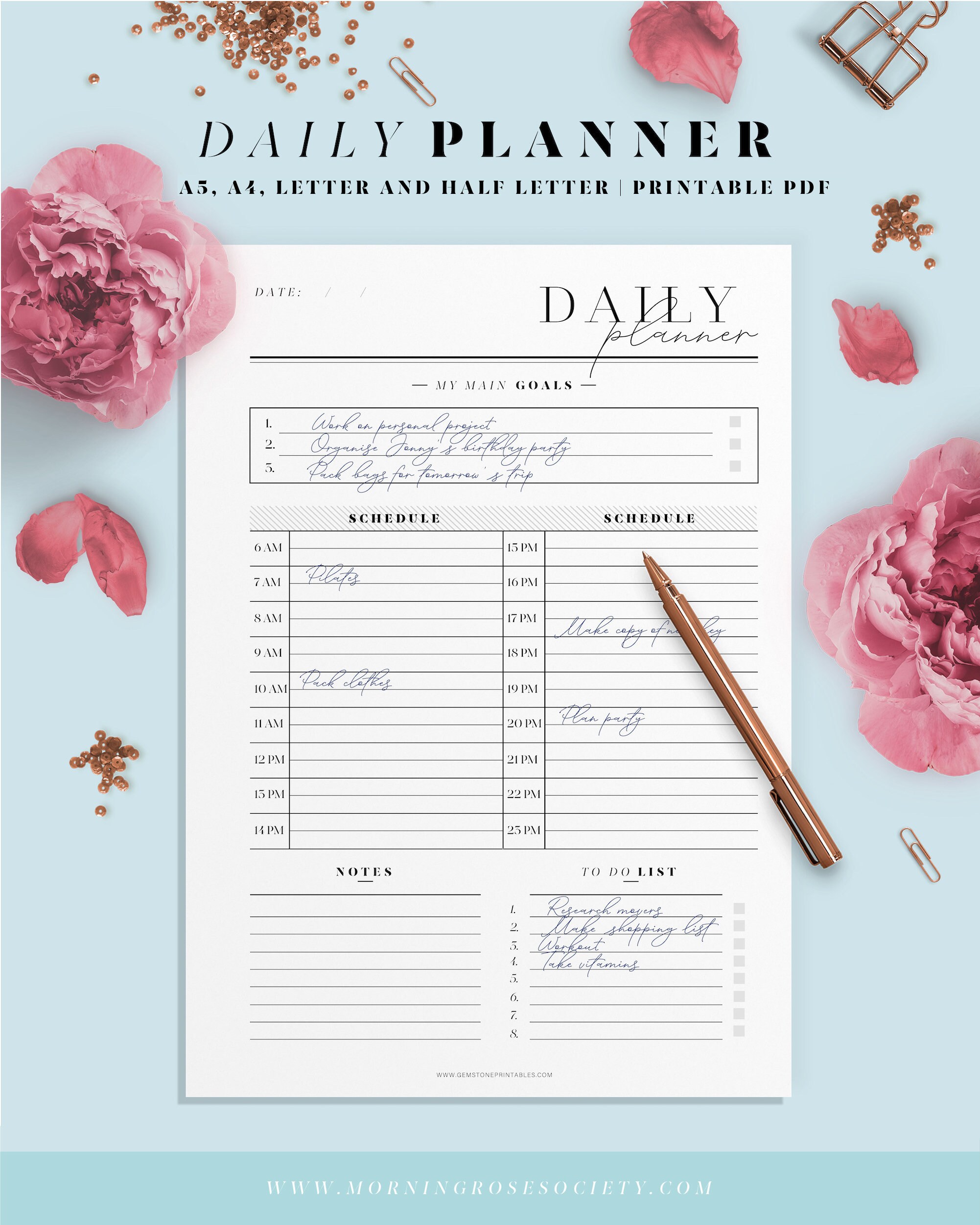 Daily Planner Printable A4 A5 Letter and Half Letter Size - Etsy
