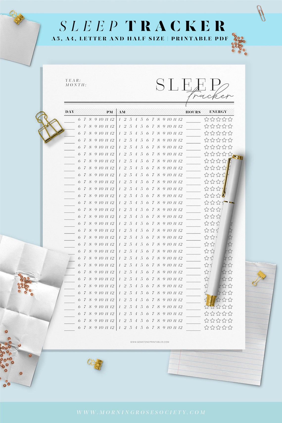Printable Sleep Tracker. A4 A5 Letter and Half Letter Size - Etsy