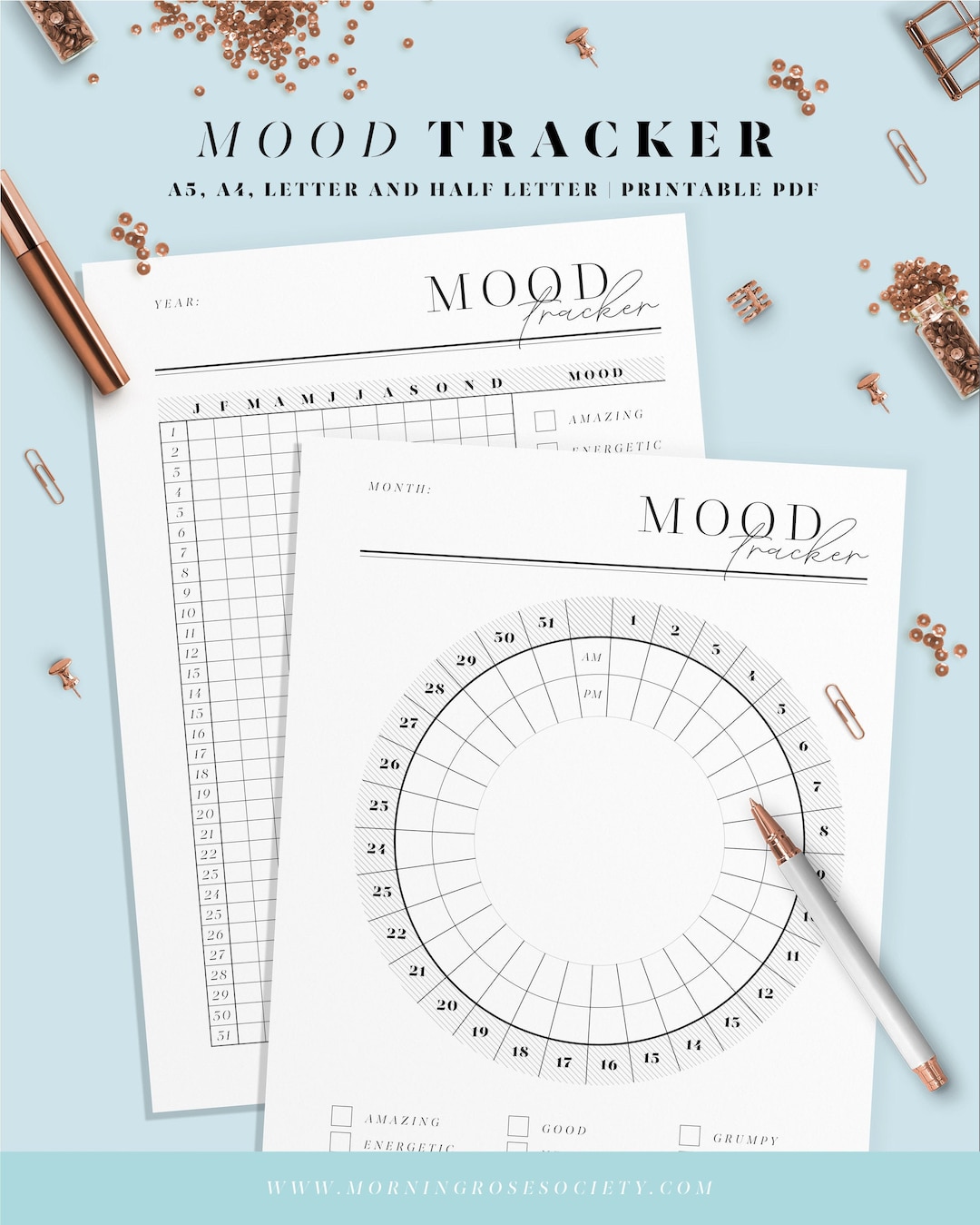 Mood Tracker Printable. Bullet Journal Template. A4, A5, Letter and ...