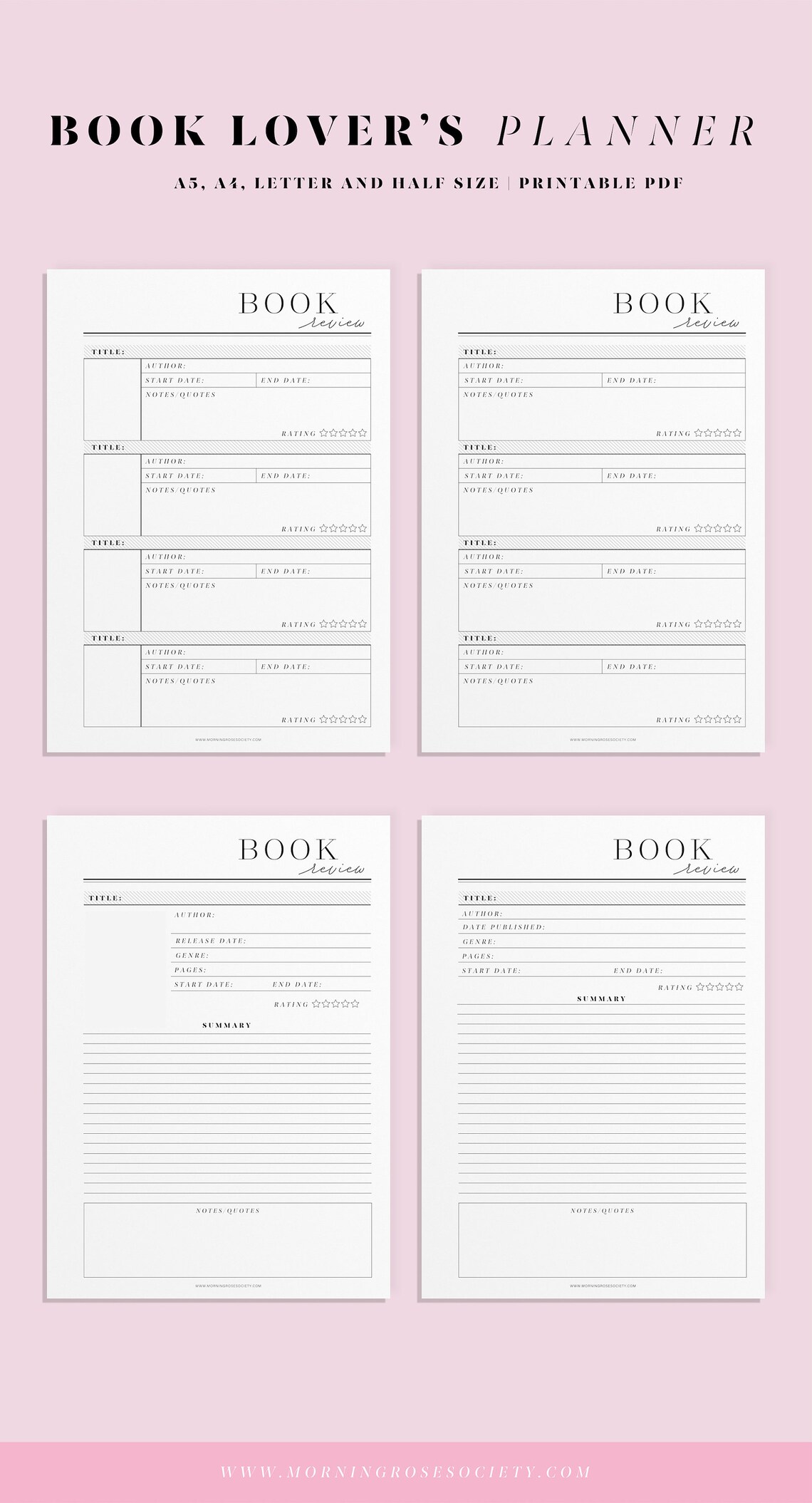 Book Lover's Printable Planner. Reading Journal and Book | Etsy