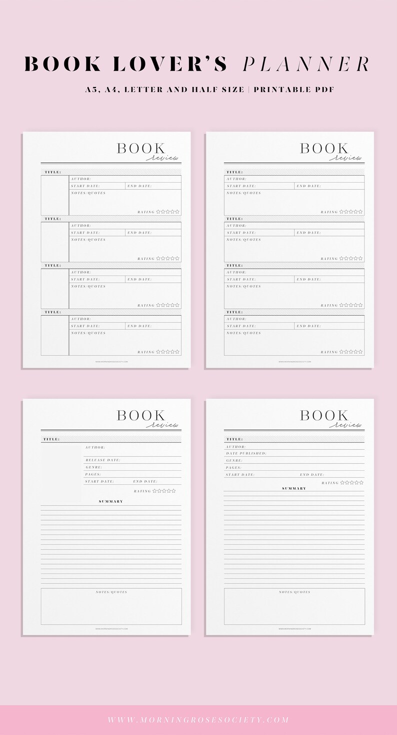 Book Lover's Printable Planner. Reading Journal and Book | Etsy