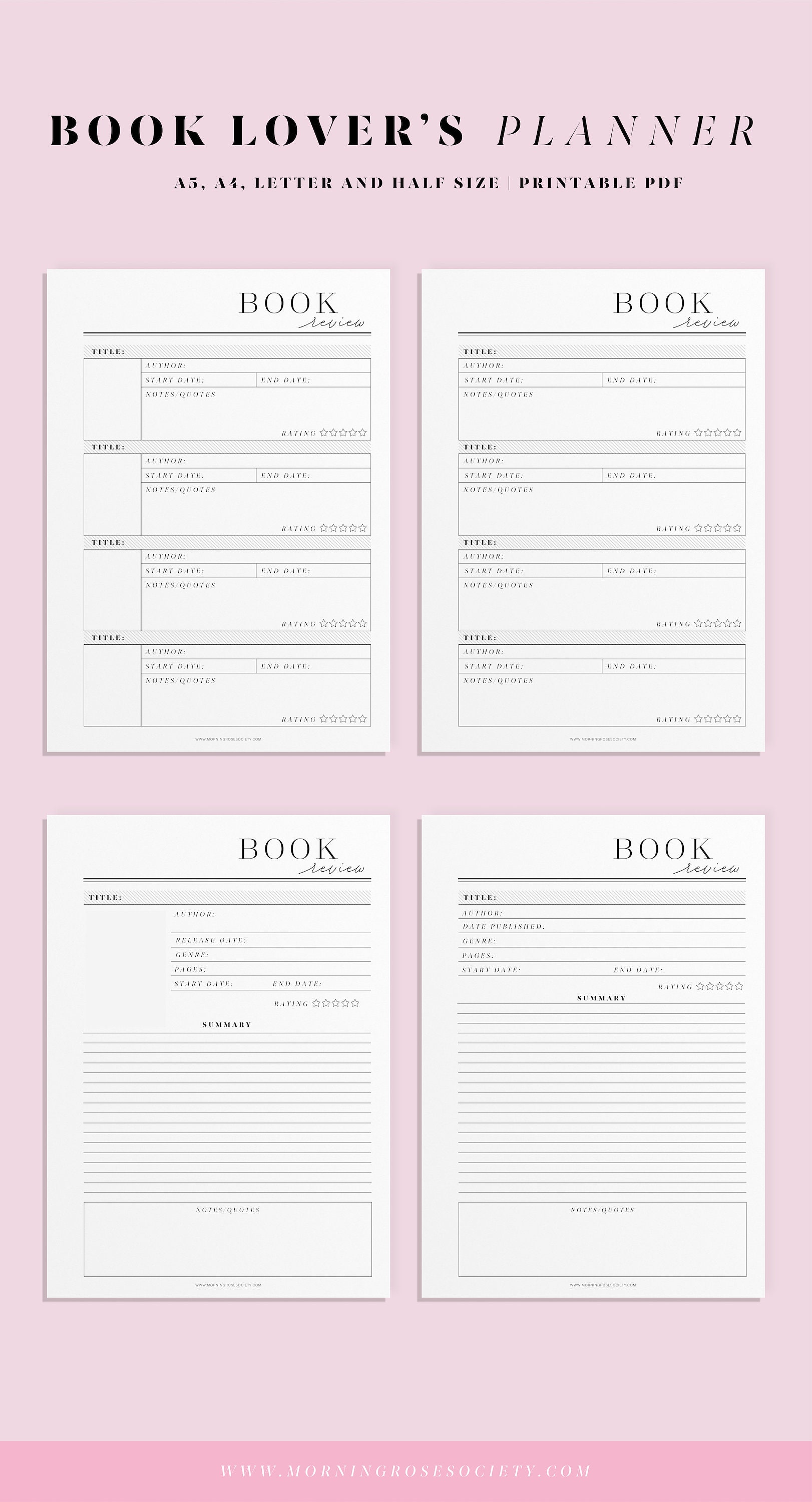 Book Lover's Printable Planner. Reading Journal and Book | Etsy