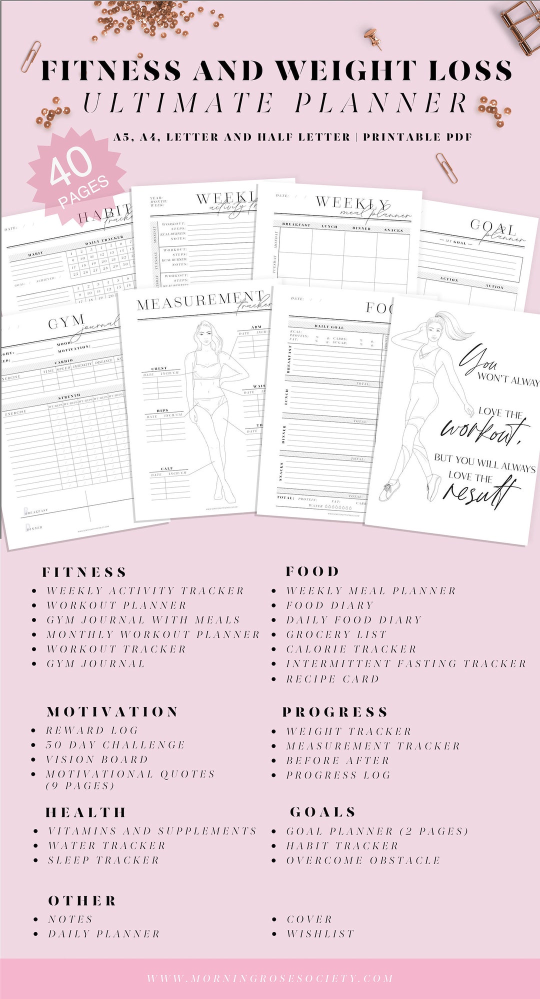 Fitness Planner Printable Template. Weight Loss Tracker and Journal. A4 ...
