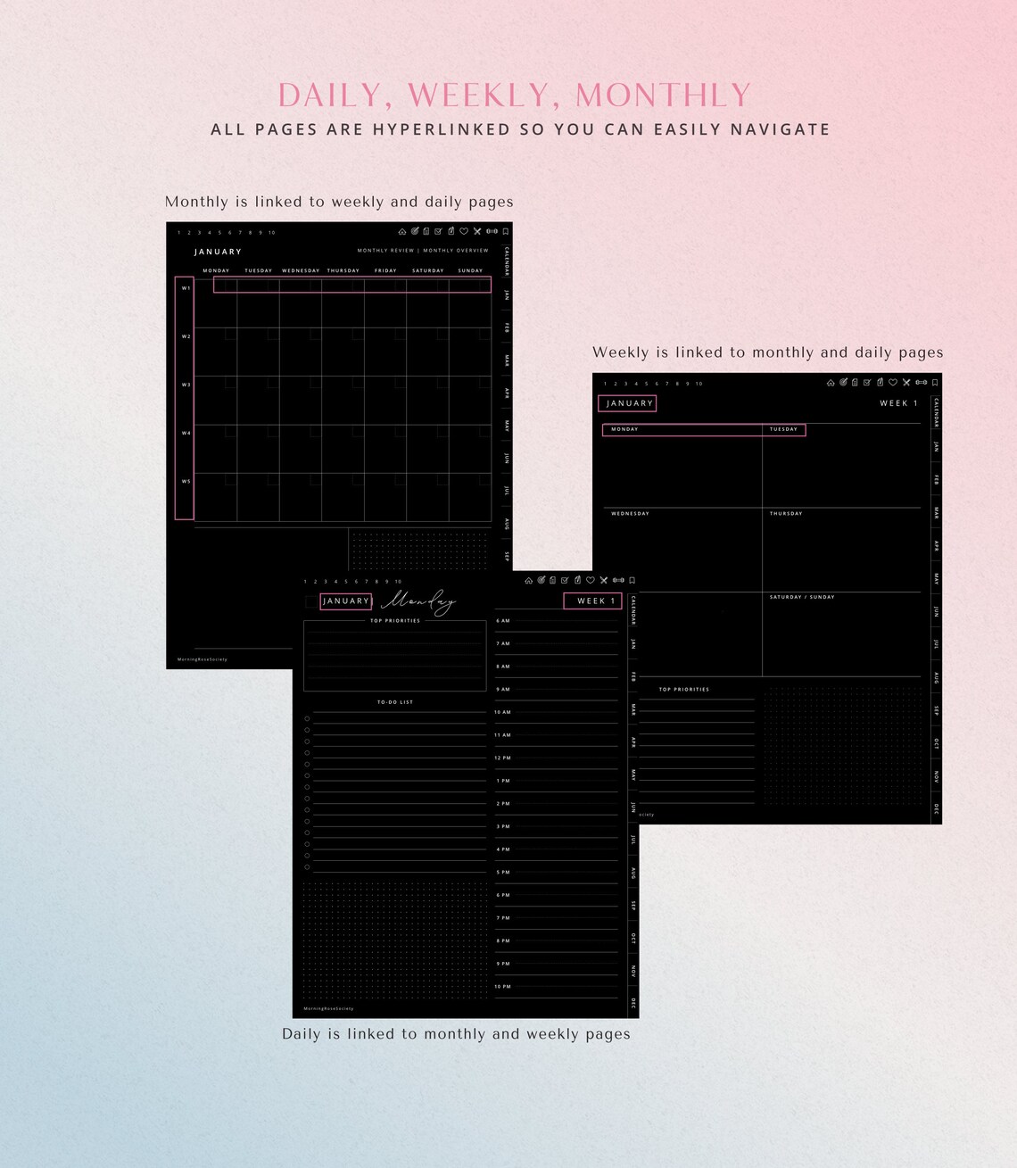Simple Digital Planner Undated Digital Planner Dark Mode Good Notes ...