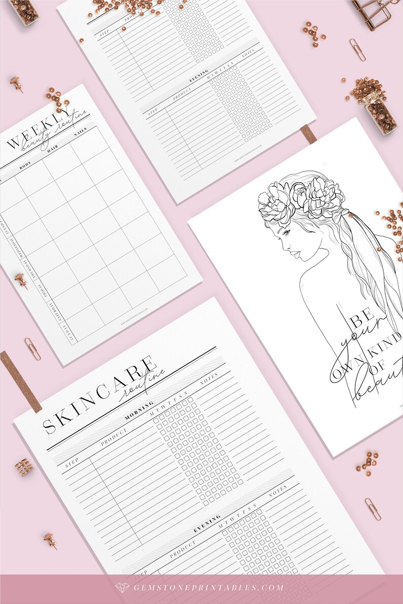 Skincare routine tracker and weekly beauty printable planner. | Etsy
