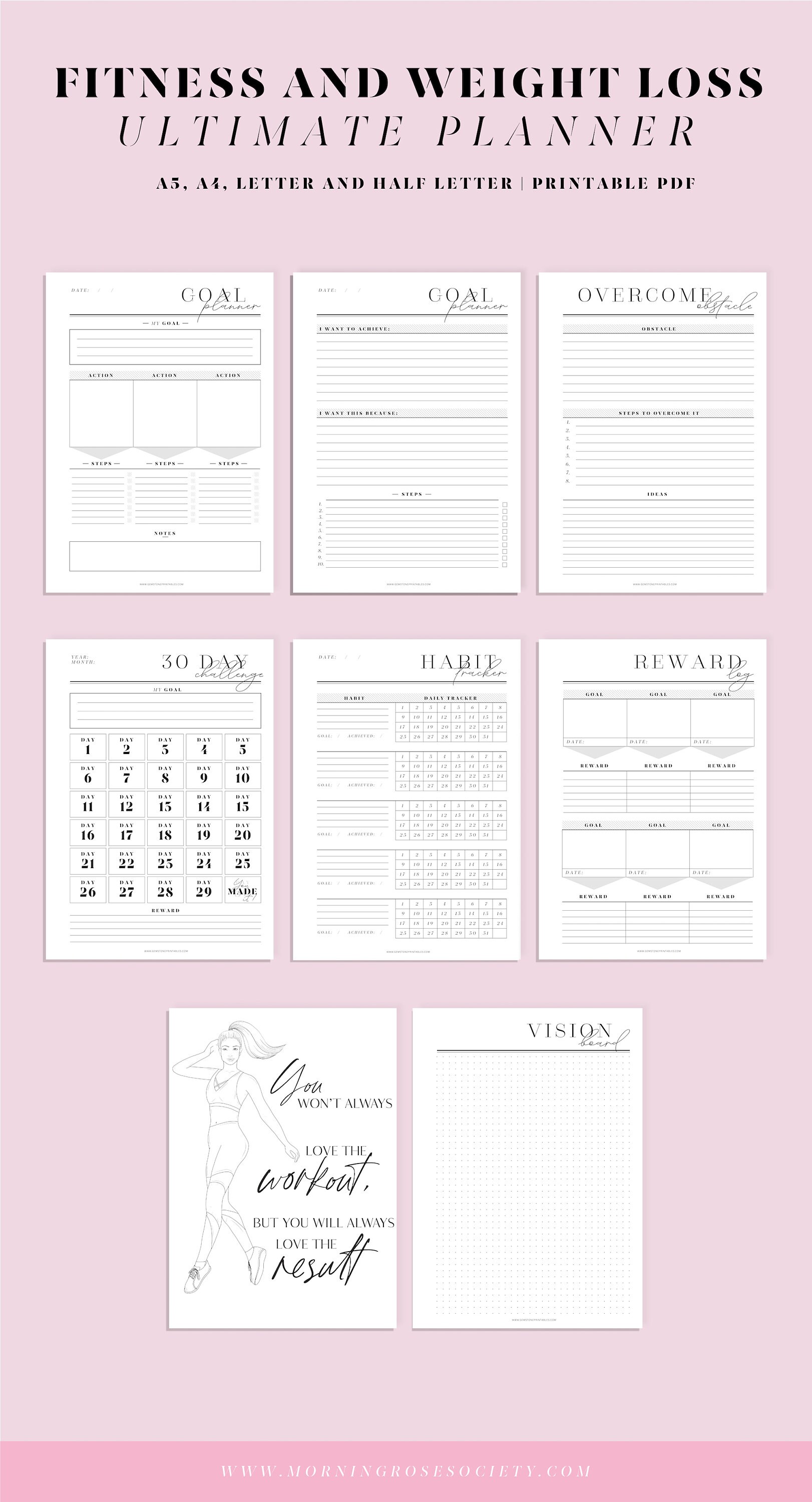 Fitness Planner Printable Template. Weight Loss Tracker and - Etsy
