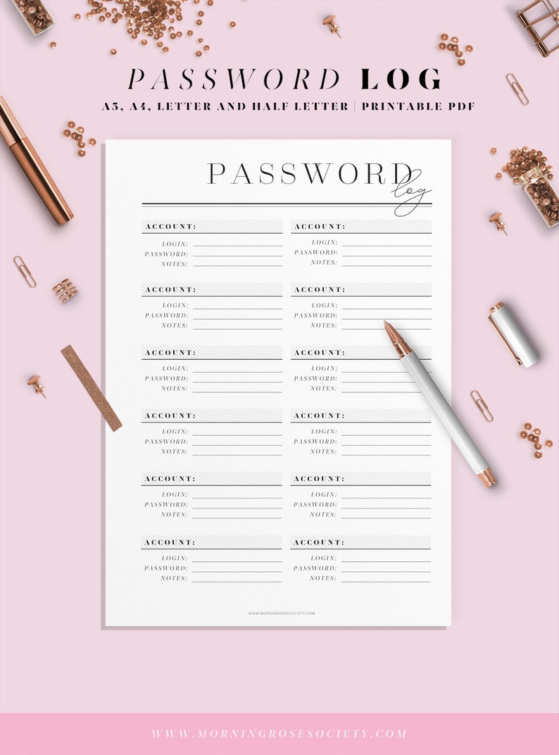 Password Tracker A4, A5, Letter and Half Letter Size Inserts. Printable ...