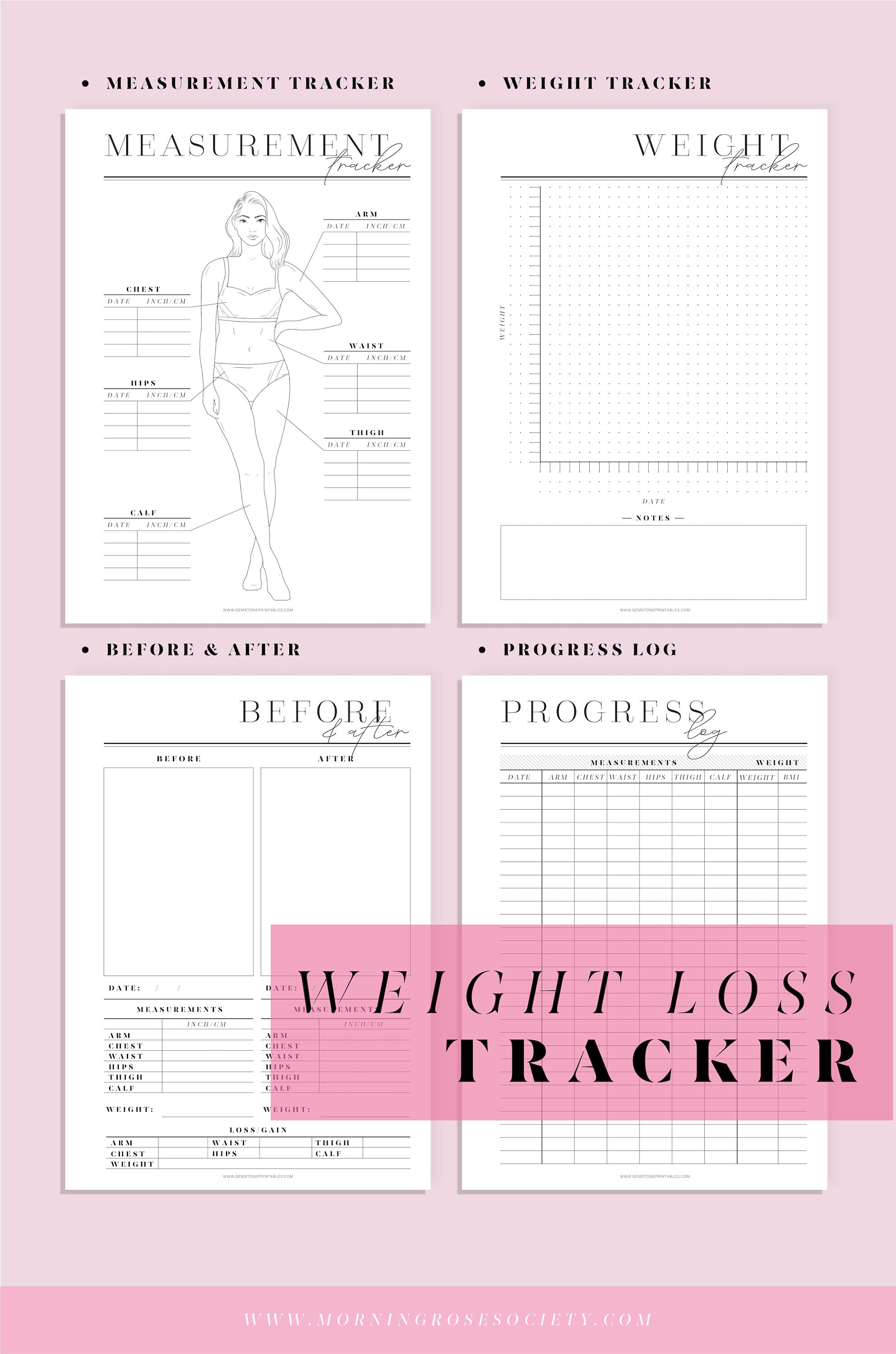 Weight Loss Tracker Printable Planner Inserts. Body Measurement Tracker ...