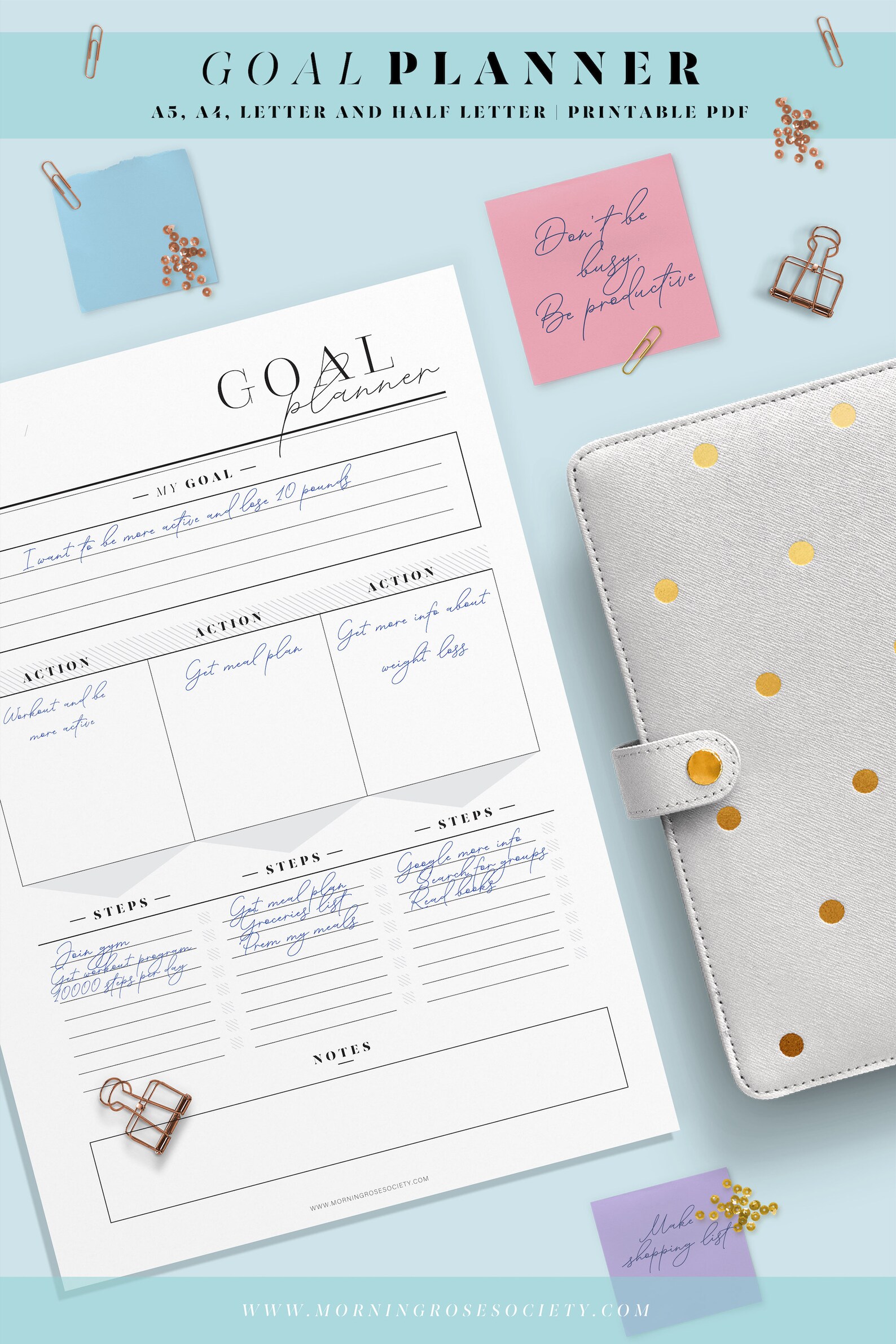 Goal Planner Printable. Goal Tracker Insert Pages A4, A5, Letter and ...