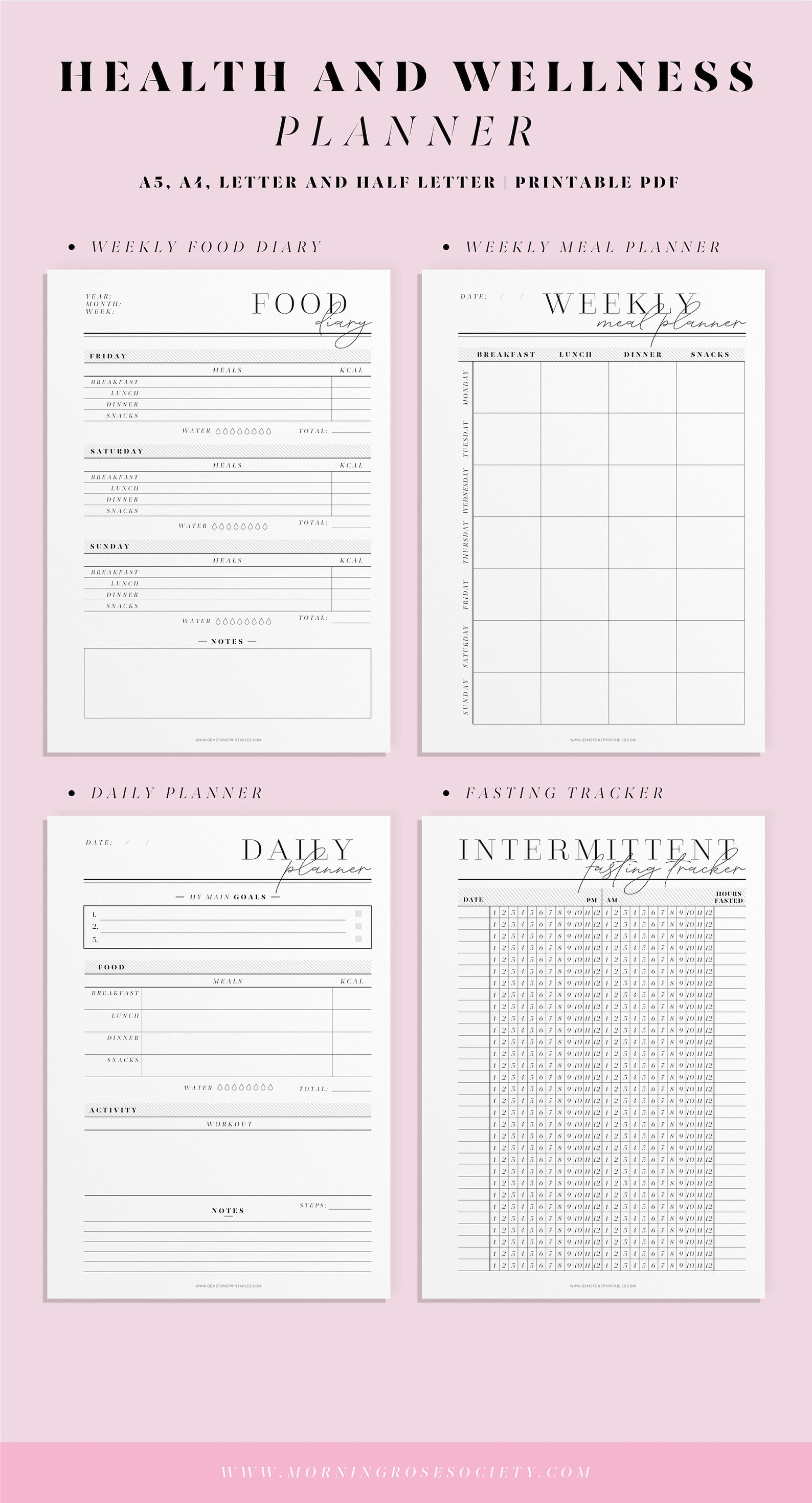 Health and Wellness Planner Templates. Self Care Printable Journal. A4 ...