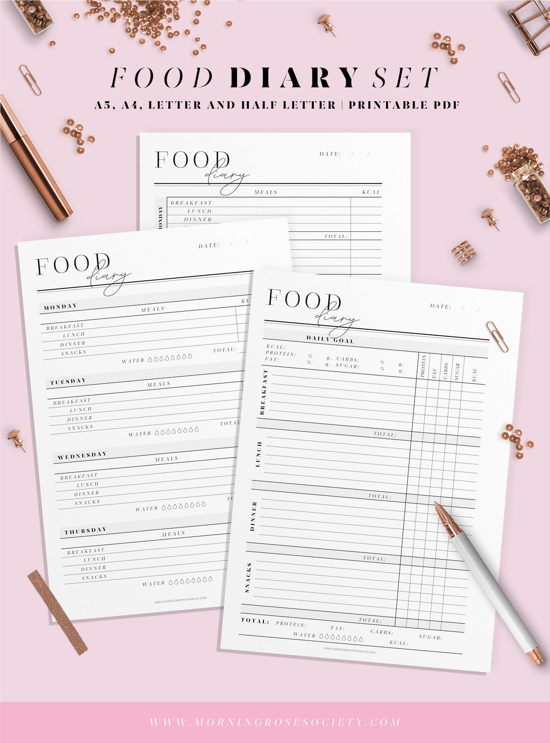 Food Diary Daily Printable Inserts. Weight Loss Journal for Food ...