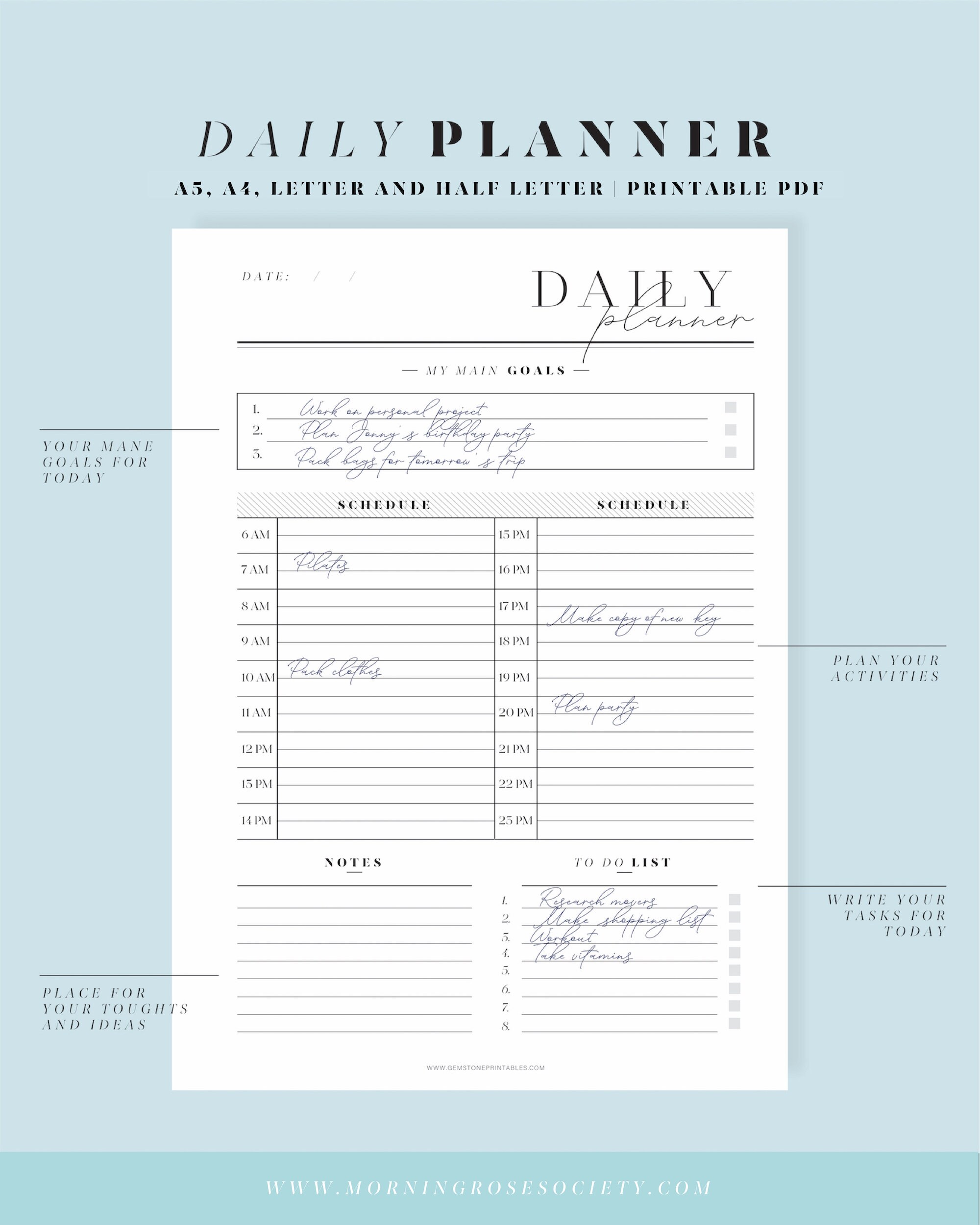 Daily Planner Printable A4 A5 Letter and Half Letter Size - Etsy