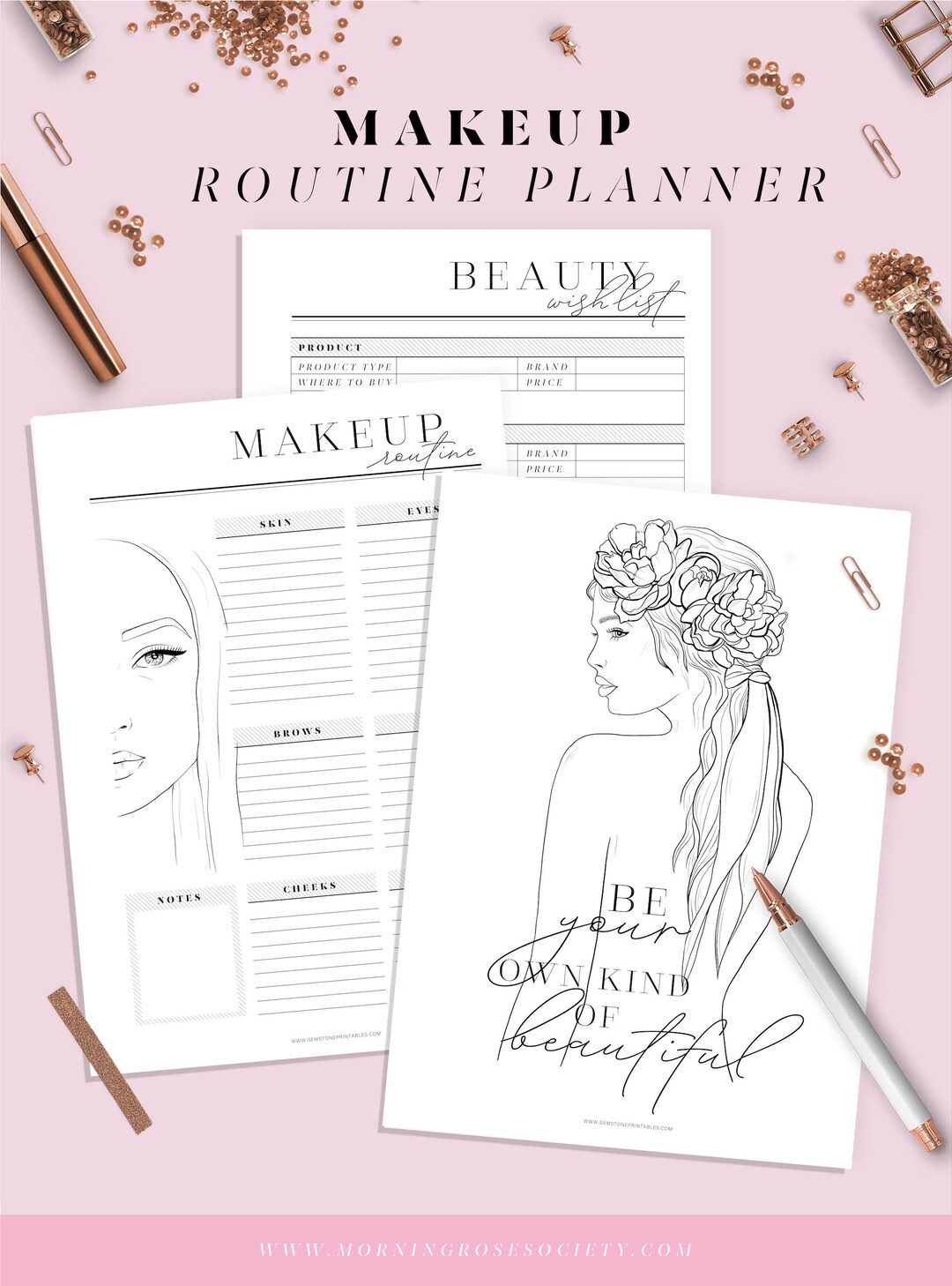 Makeup Routine Printable Planner and Beauty Products Wishlist. A4, A5 ...
