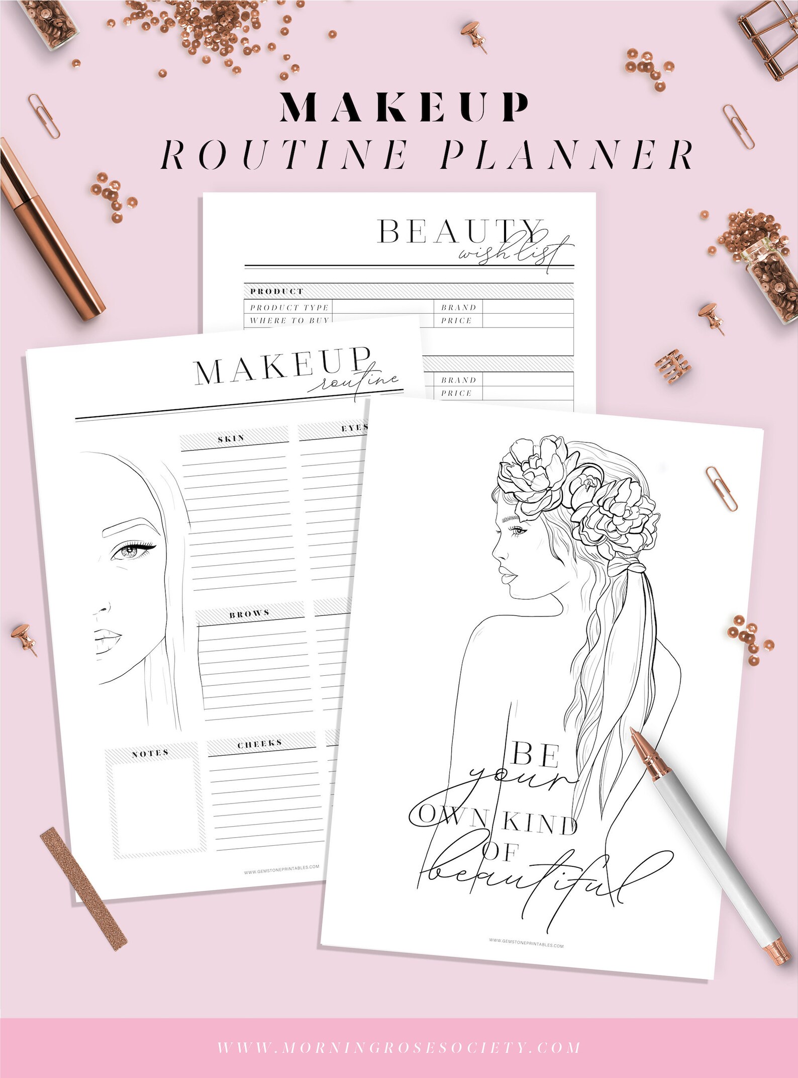 Makeup Routine Printable Planner and Beauty Products Wishlist. A4, A5 ...
