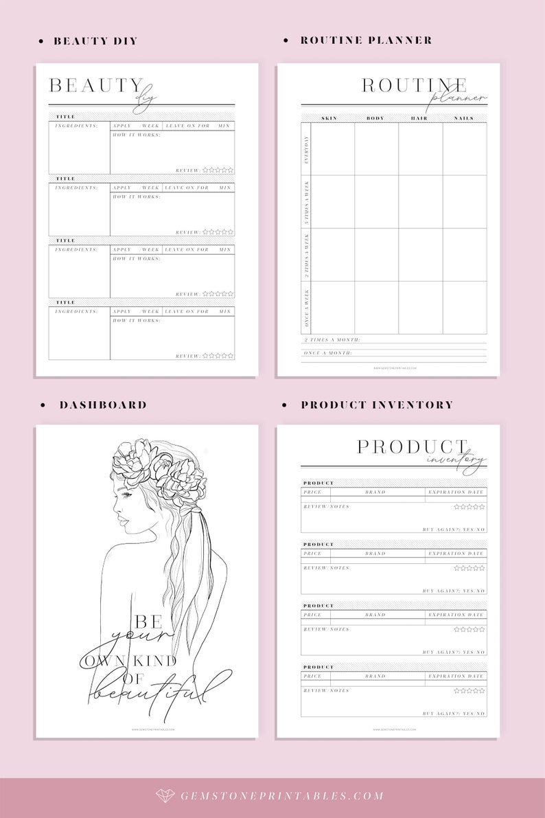 Beauty routine printable planner. Self care journal. Skincare | Etsy