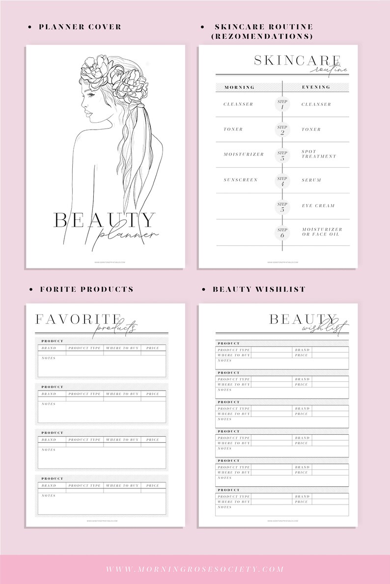 Beauty Routine Printable Planner. Self Care Journal. Skincare - Etsy