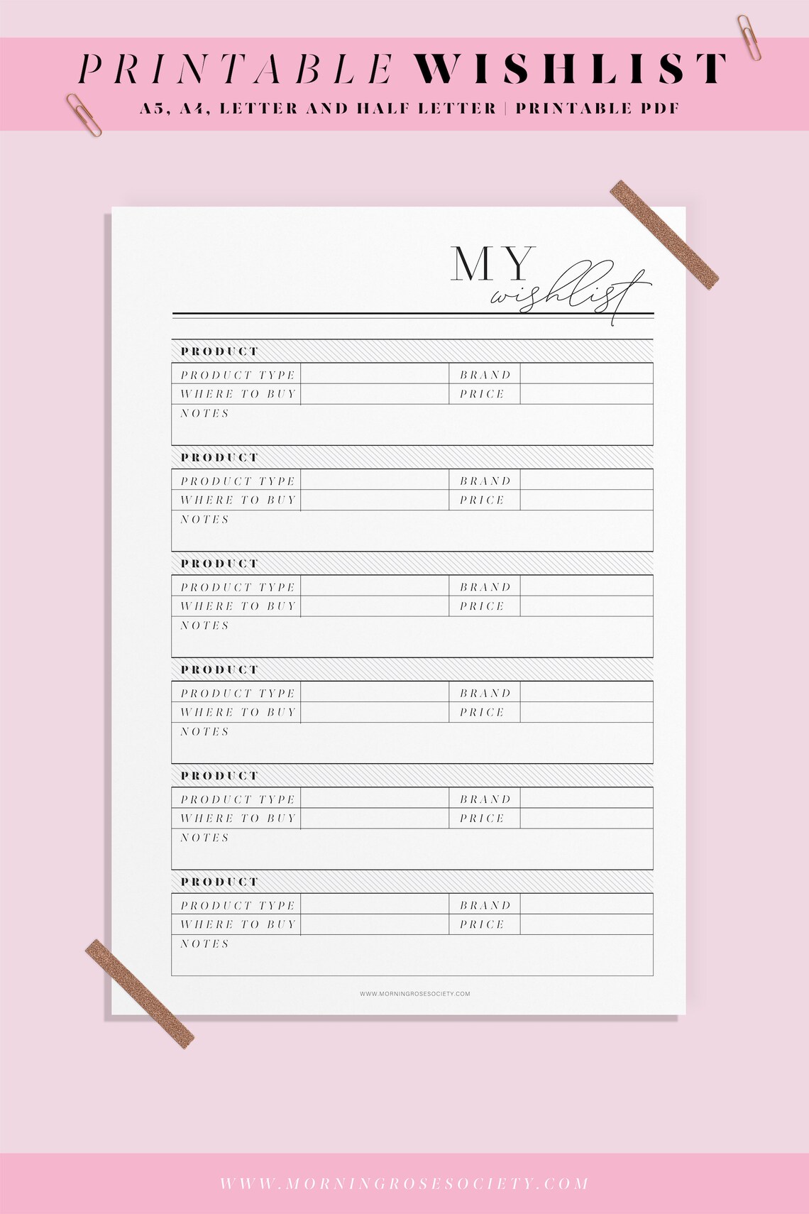 Printable Wishlist Insert. A4, A5, Letter and Half Letter Size Inserts ...