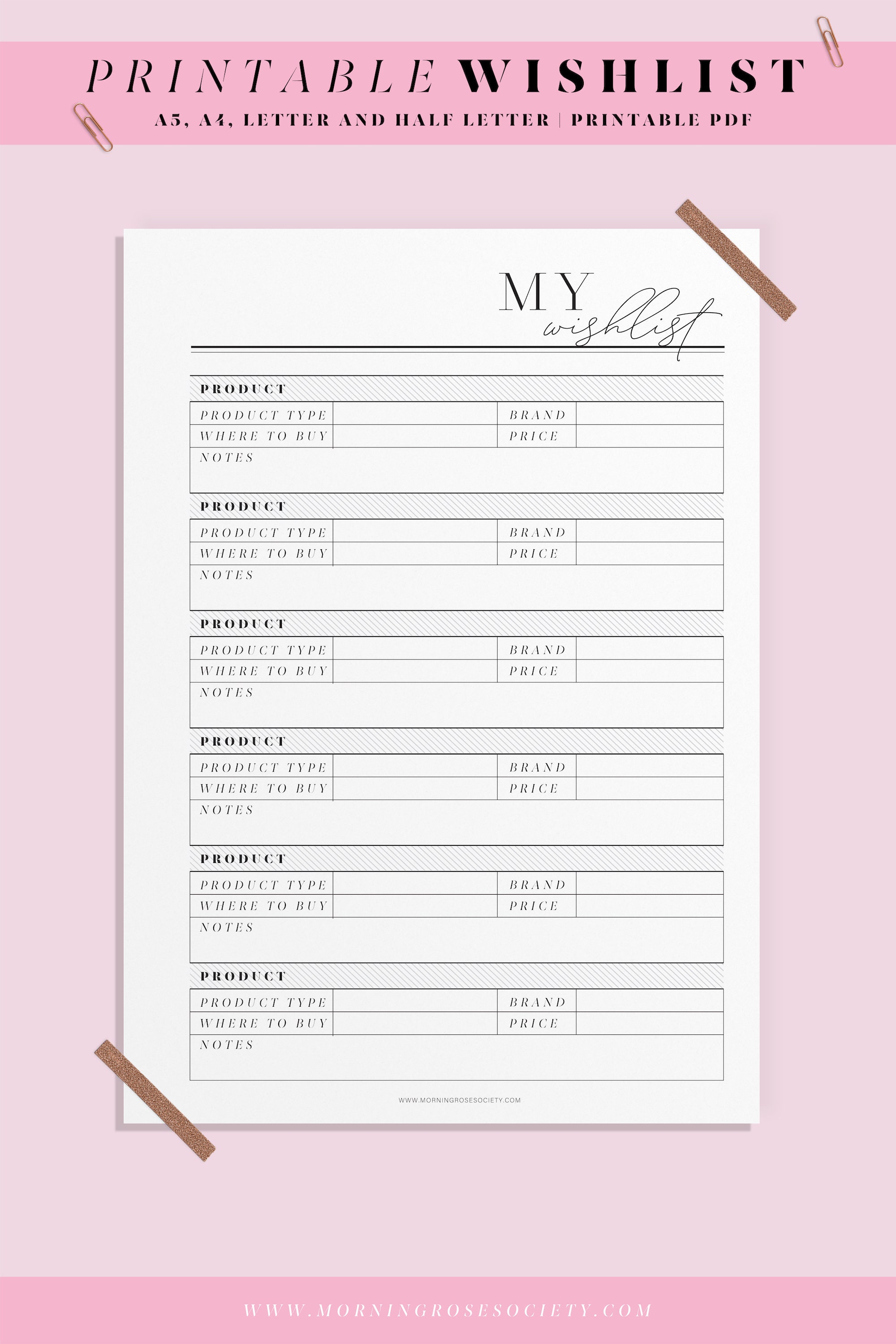 Printable Wishlist Insert. A4, A5, Letter and Half Letter Size Inserts ...