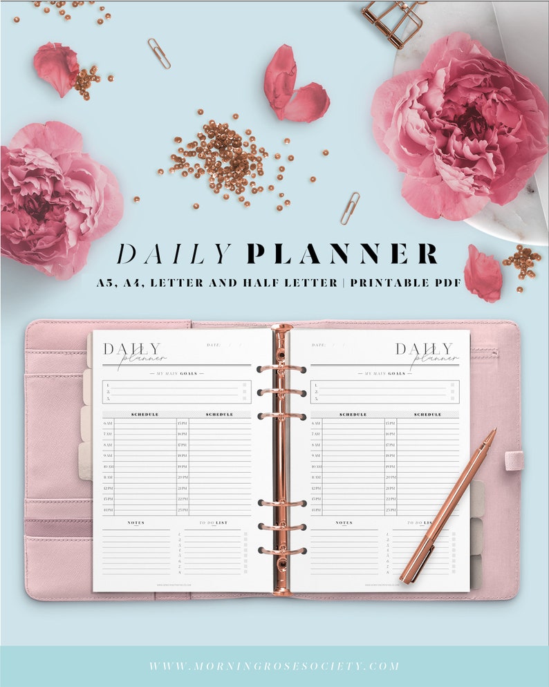Daily Planner Printable A4, A5, Letter and Half Letter Size Inserts ...