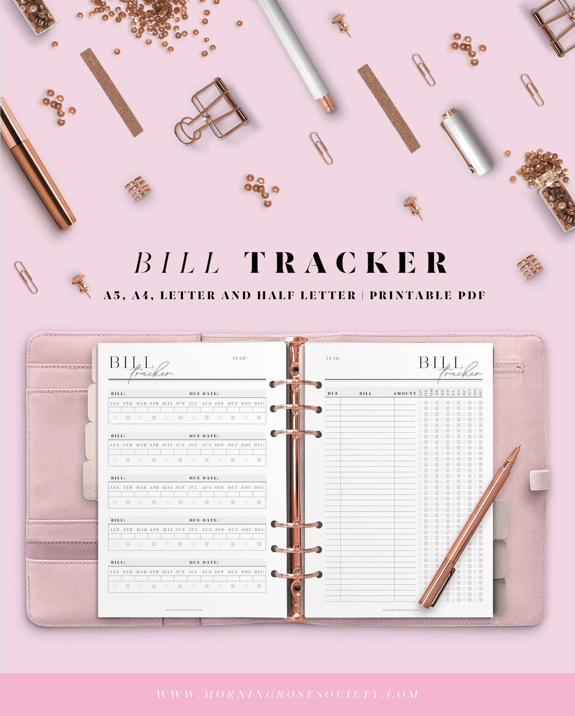 Bill Tracker Printable A4, A5, Letter and Half Letter Size Inserts ...