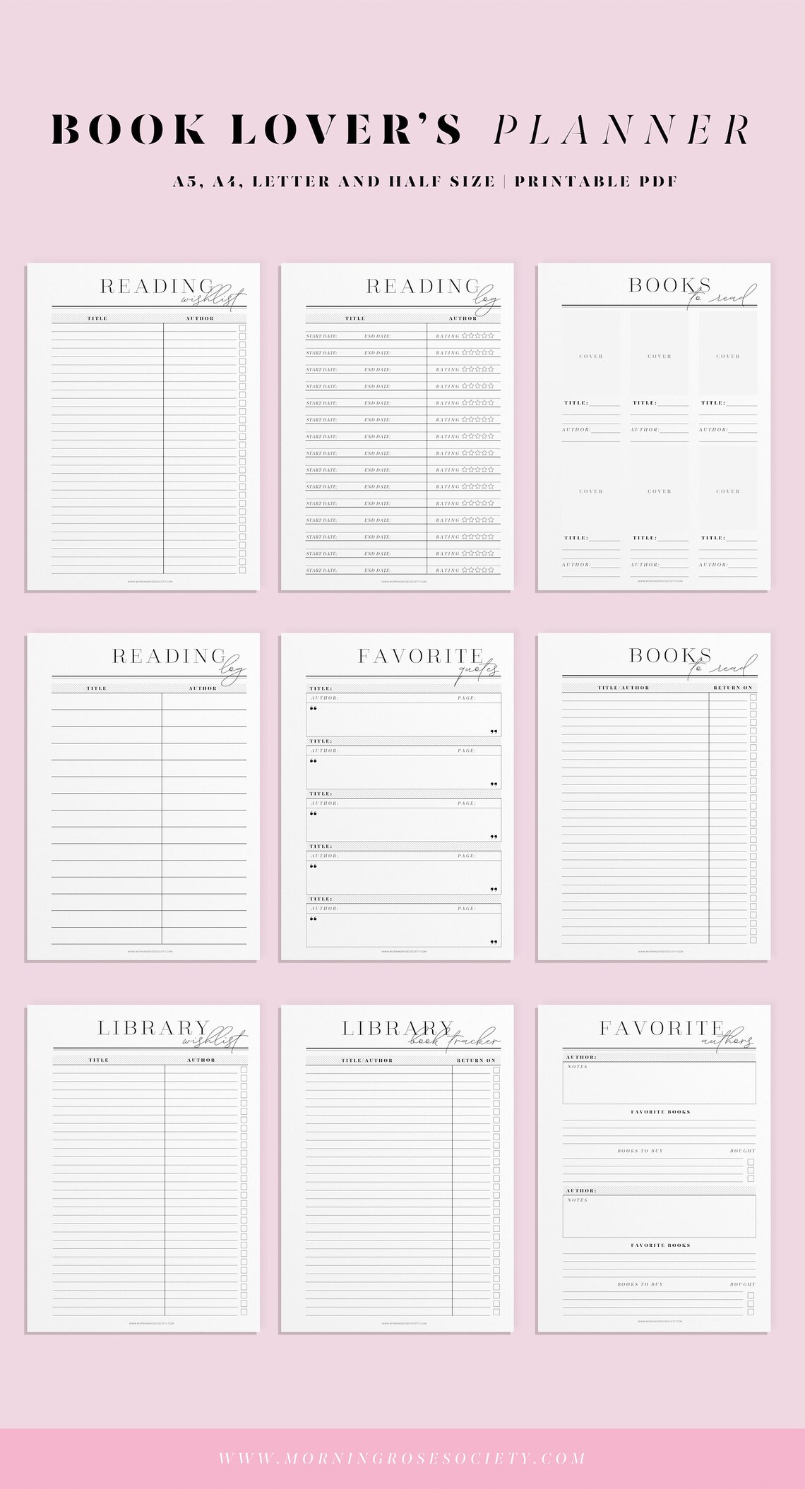 Book Lover's Printable Planner. Reading Journal and Book - Etsy