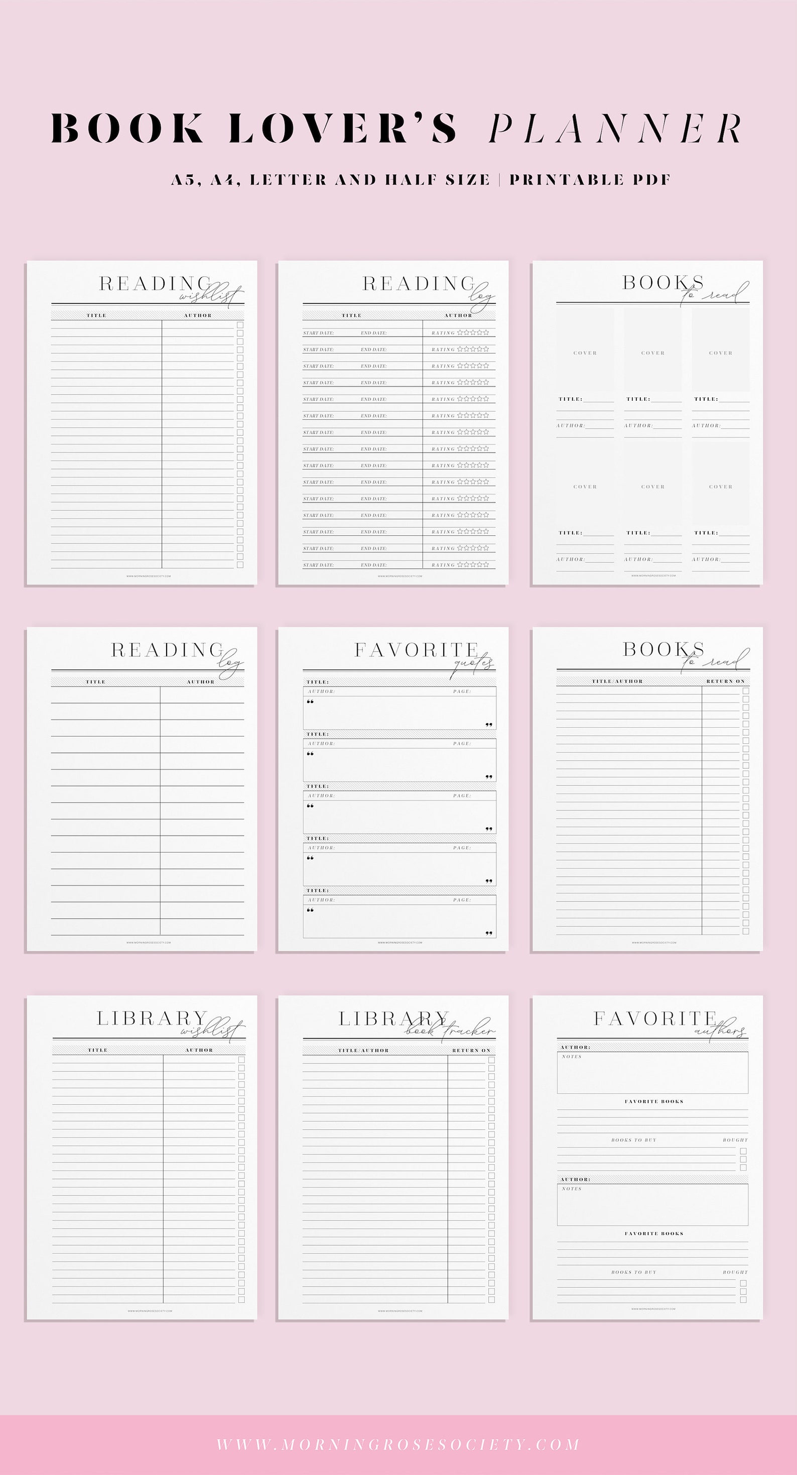 Book Lover's Printable Planner. Reading Journal and Book - Etsy