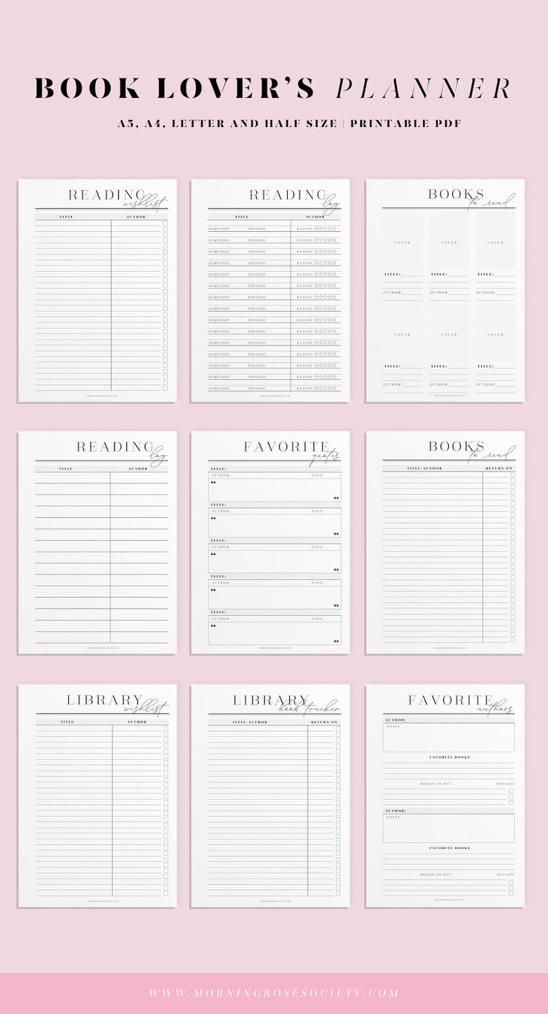 Book Lover's Printable Planner. Reading Journal and Book | Etsy