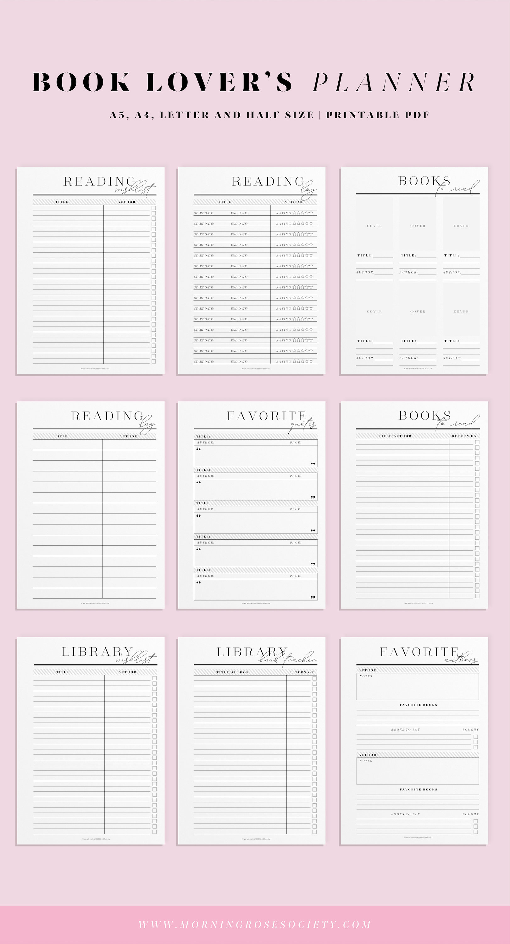 Book Lover's Printable Planner. Reading Journal and Book Tracker. A4 ...