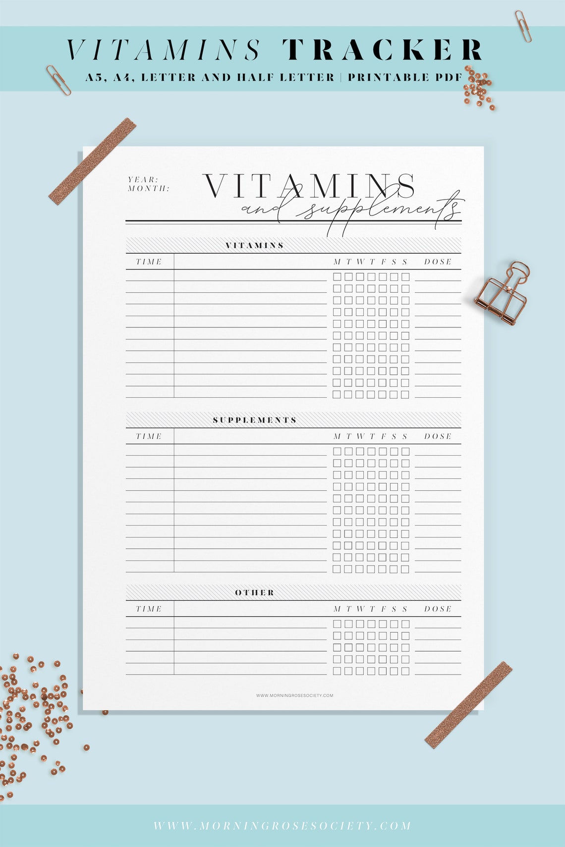 Vitamins and supplements printable tracker. A4 A5 Letter and | Etsy