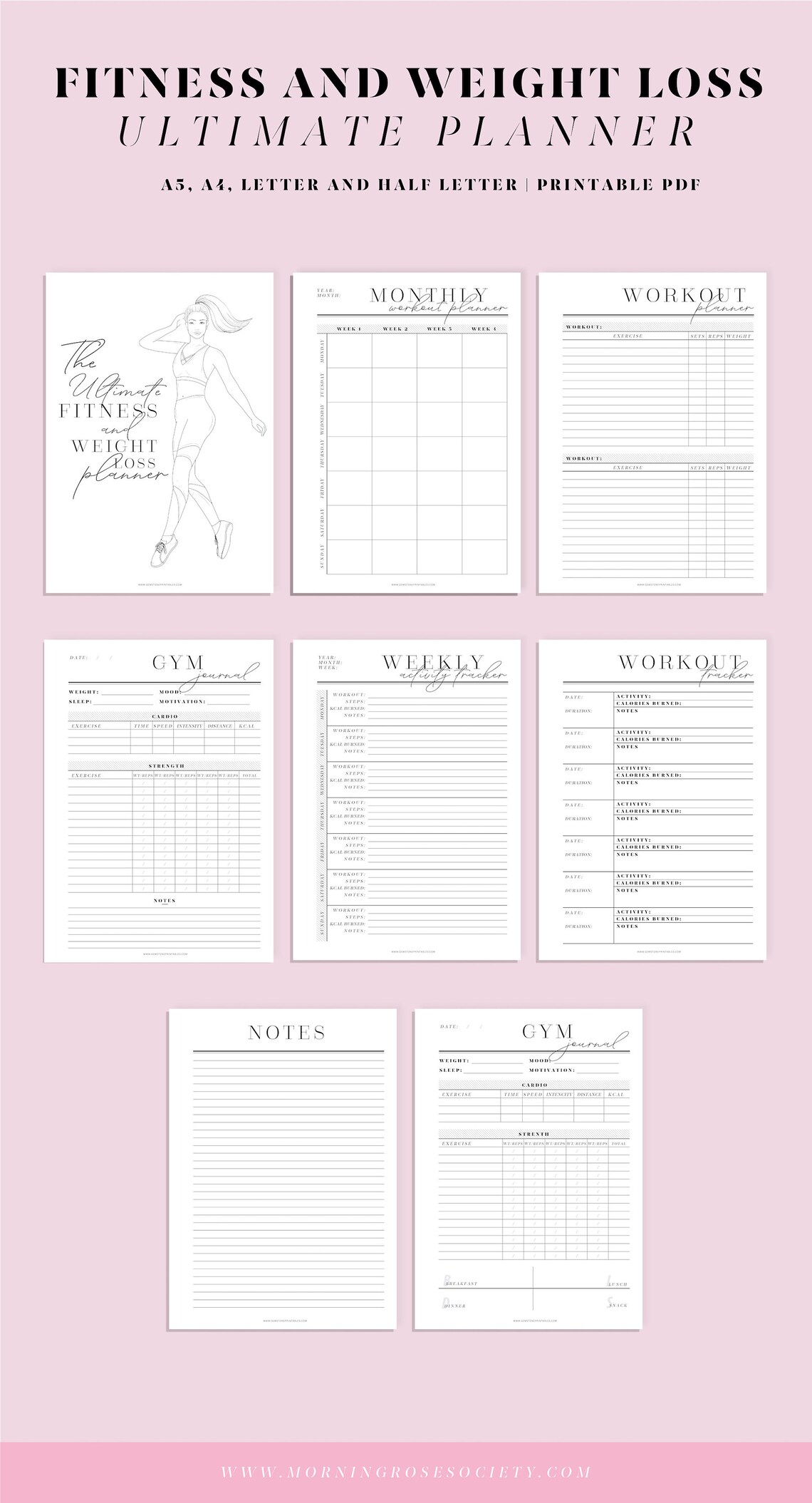 Fitness Planner Printable Template. Weight Loss Tracker and - Etsy