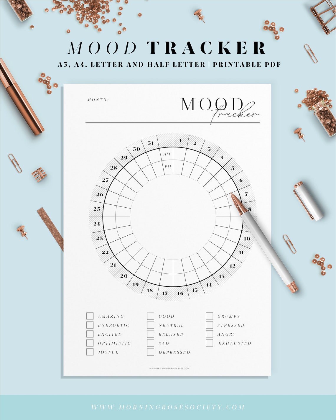 Mood Tracker Printable. Bullet Journal Template. A4, A5, Letter and ...