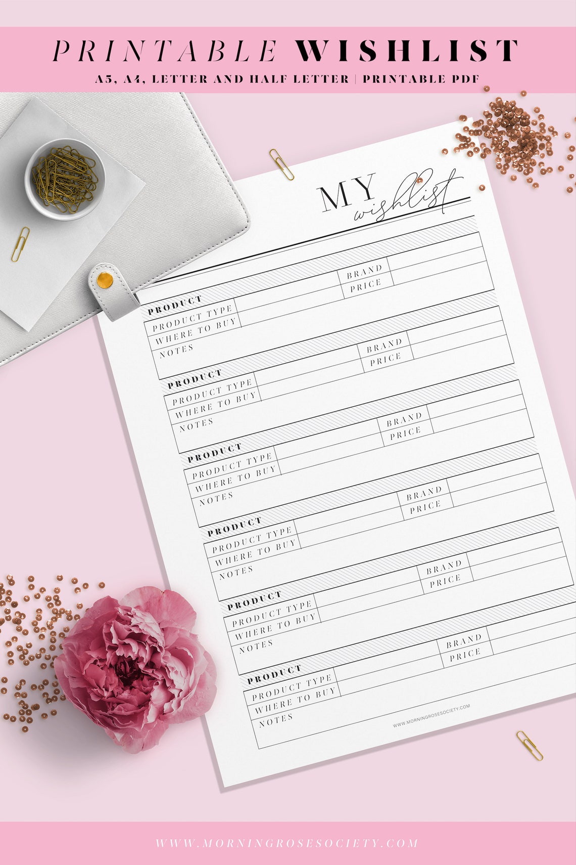 Printable Wishlist Insert. A4, A5, Letter and Half Letter Size Inserts ...