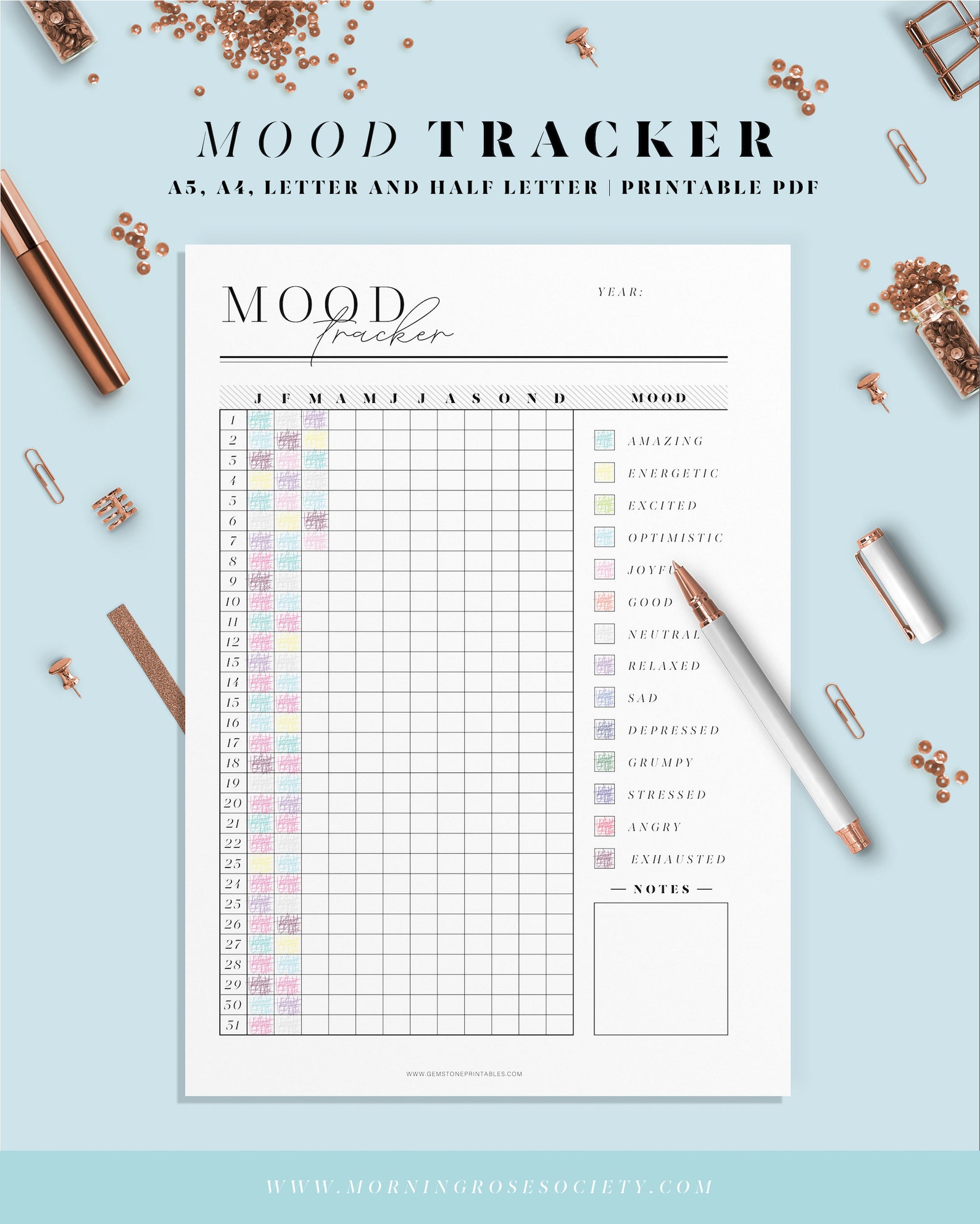Mood Tracker Printable. Bullet Journal Template. A4 A5 - Etsy