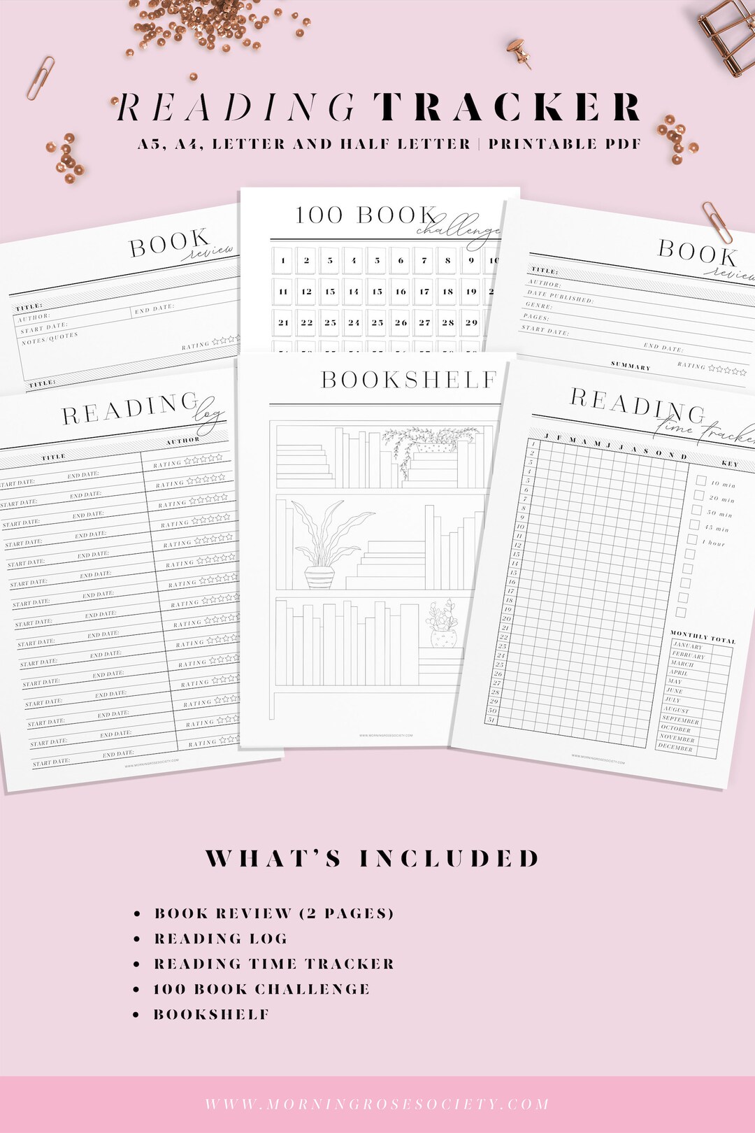 Book Reading Tracker. A4, A5, Letter and Half Letter Size Printable ...
